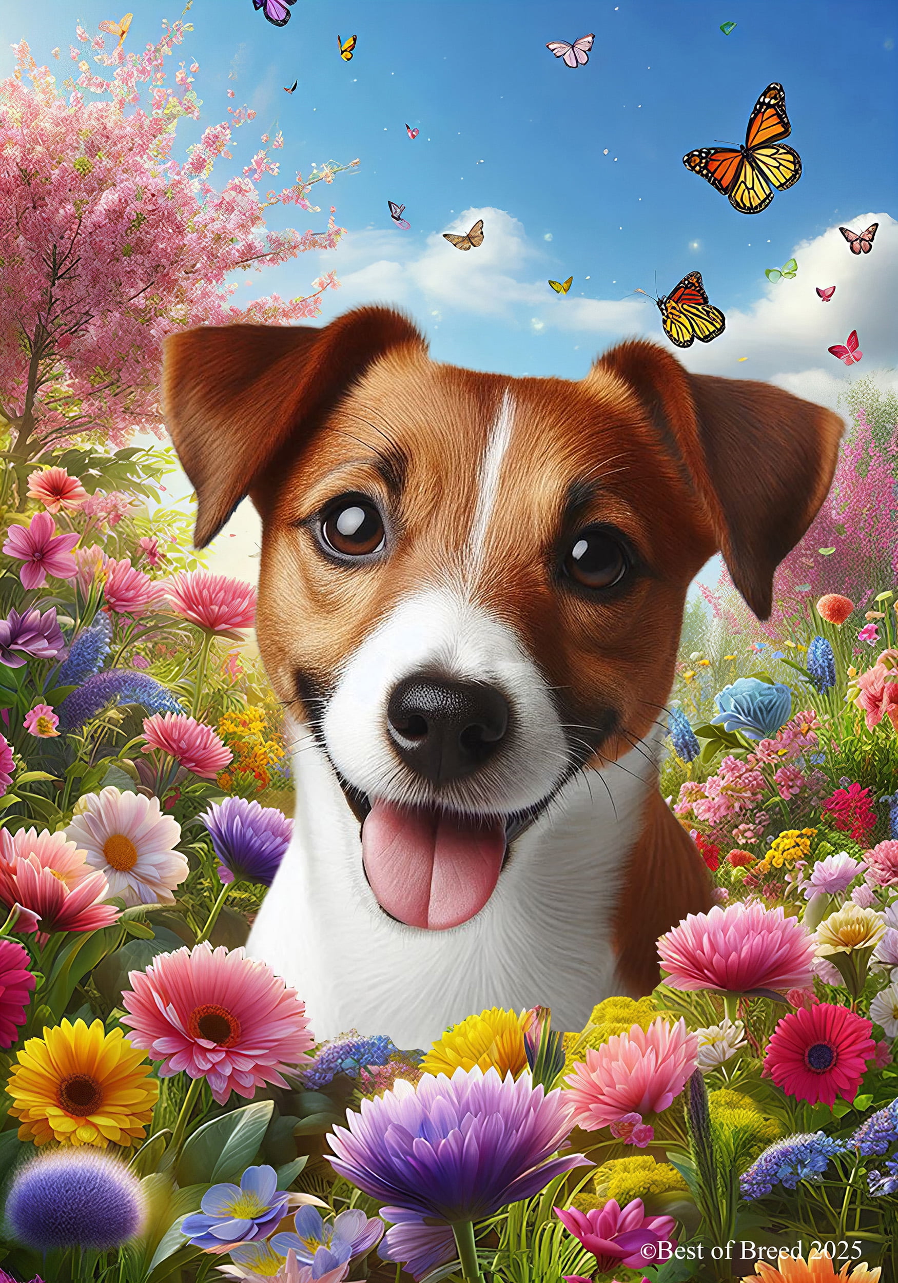 Jack Russell - Best of Breed Spring Butterfly Outdoor House Flag 28" x 40" Mailbox Flag ...