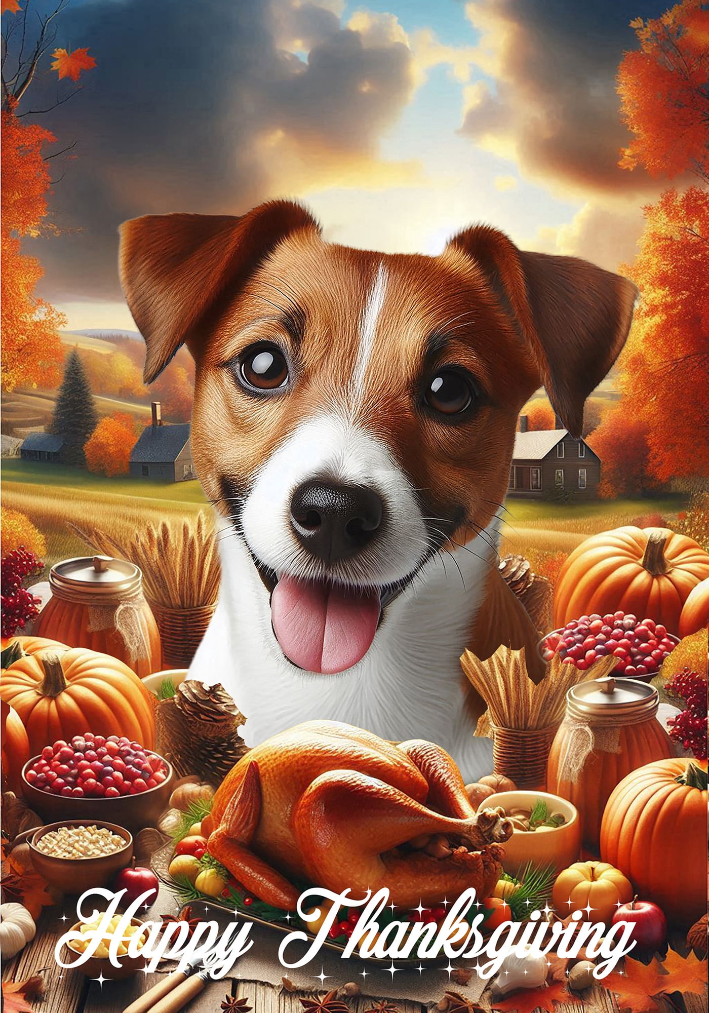 Jack Russell - Best of Breed Thanksgiving Outdoor House Flag 28" x 40" Mailbox Flag Dog Flag ...