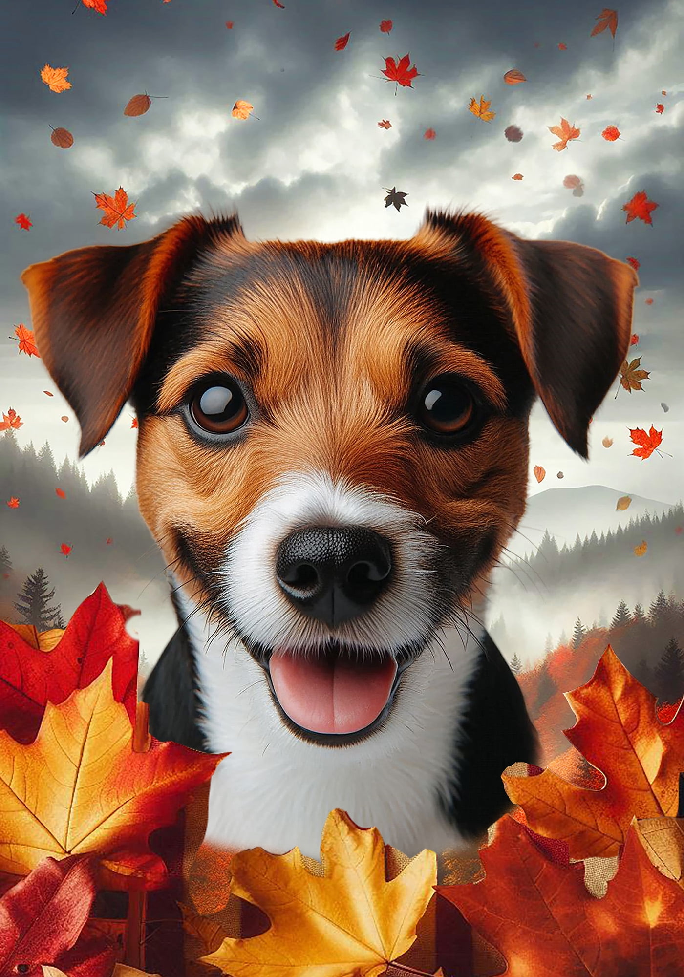 Jack Russell Brown/Black - Best of Breed Fall Leaves Outdoor House Flag 28" x 40" Mailbox Flag ...