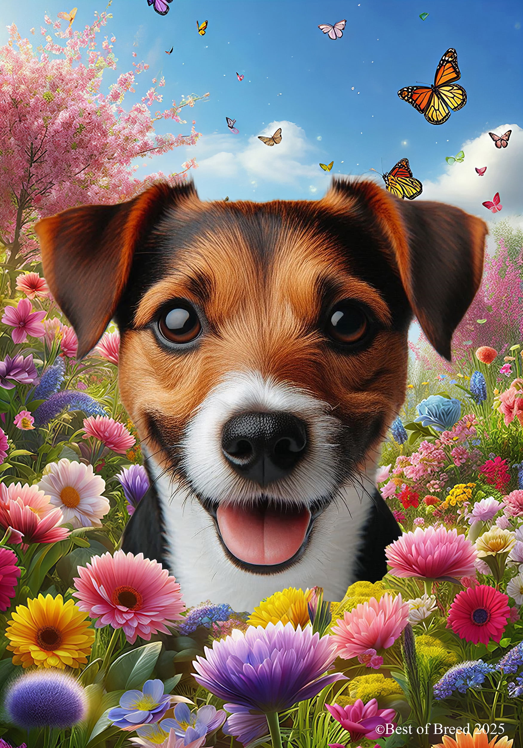 Jack Russell Brown/Black - Best of Breed Spring Butterfly Outdoor House Flag 28" x 40" Mailbox ...