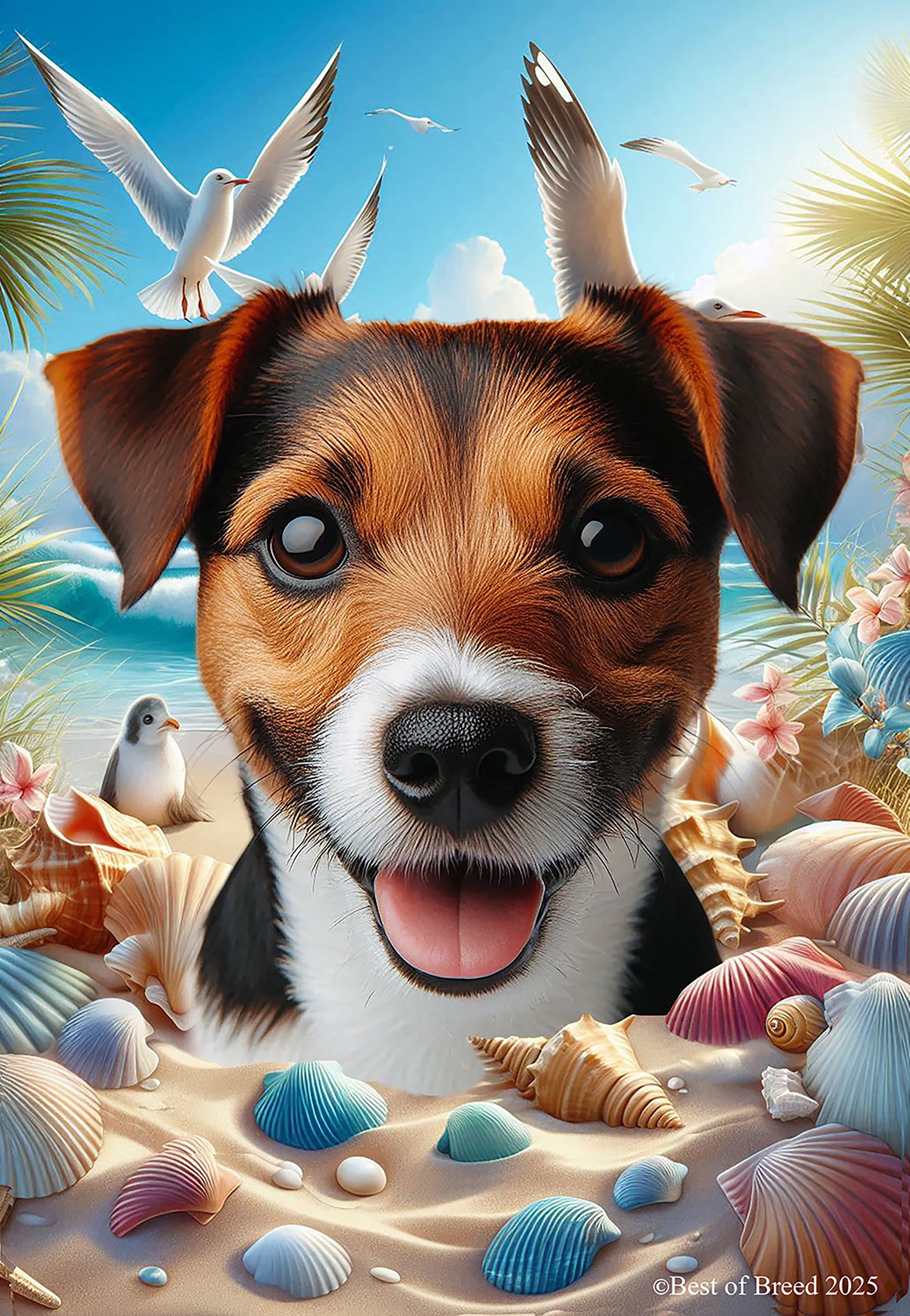 Jack Russell Brown/Black - Best of Breed Summer Beach Outdoor House Flag 28" x 40" Mailbox Flag ...