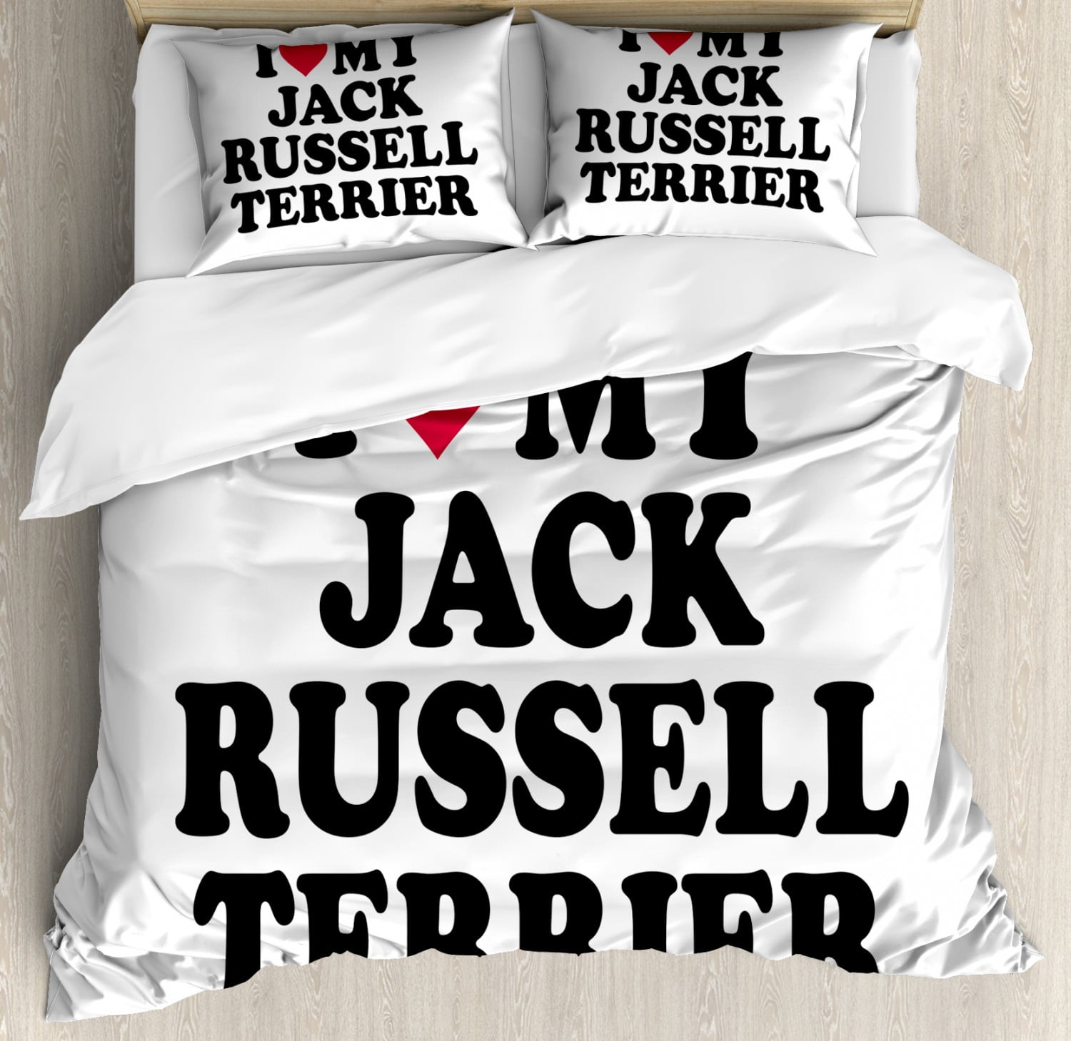 Jack Russell Duvet Cover Set Queen Size, I Love My Dog Writing with ...