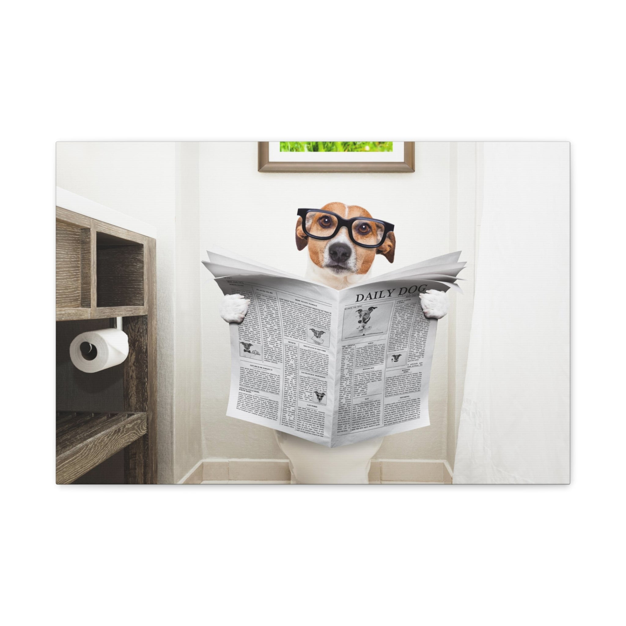 Jack Russell Reading Newspaper On Toilet Funny Canvas Wall Art for Home ...
