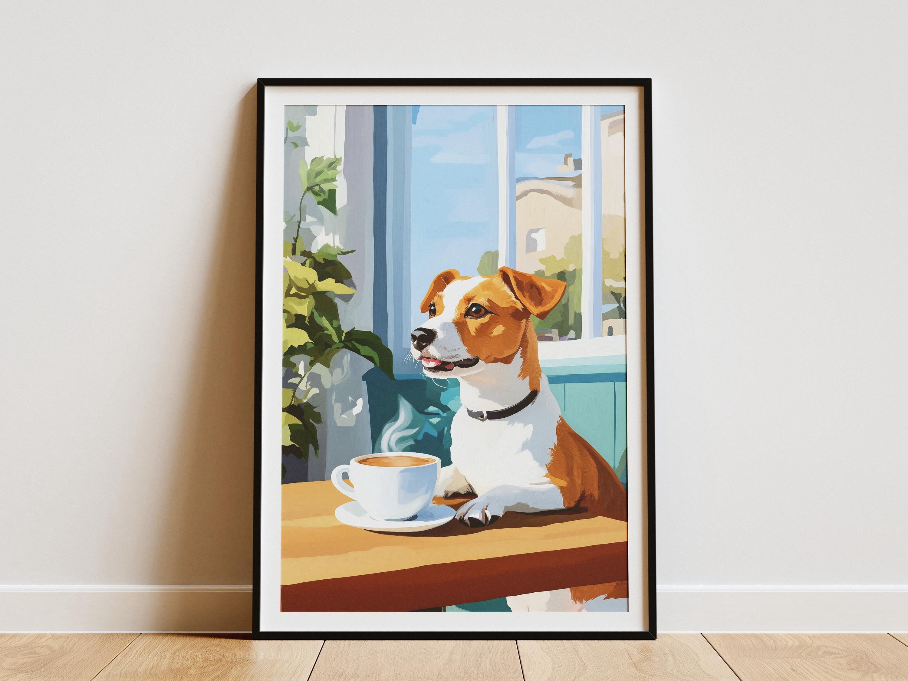 Jack Russell Terrier Art Print Cafe Coffee Poster Dog Lover Gift Unique ...
