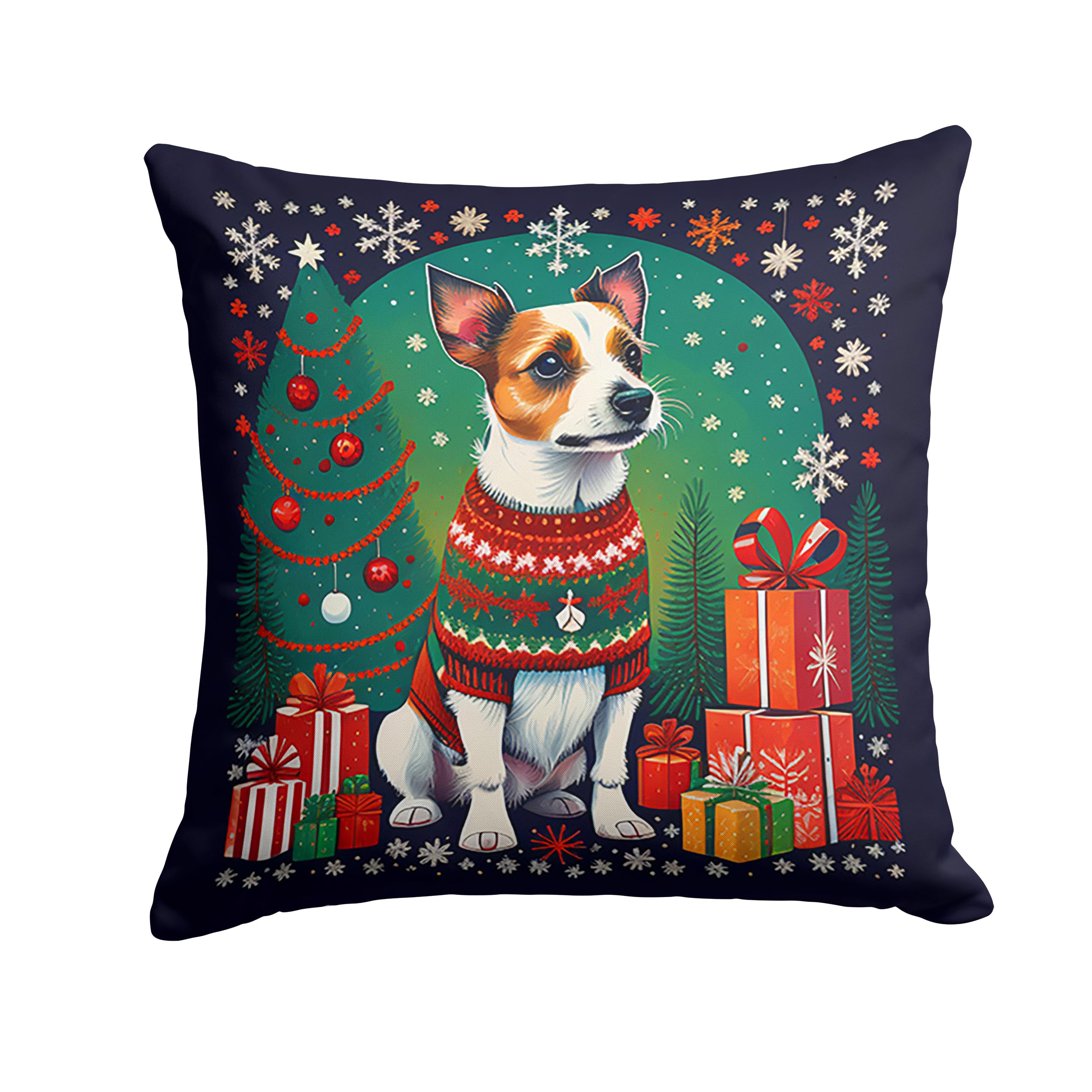 Jack Russell Terrier Christmas Fabric Decorative Pillow 14 in x 14 in ...