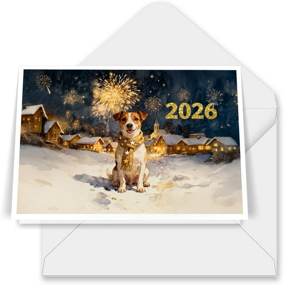 Jack Russell Terrier Happy New Year 2026 with Fireworks on New Year's ...
