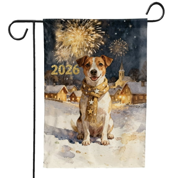 Jack Russell Terrier Happy New Year 2026 with Fireworks on New Year's ...