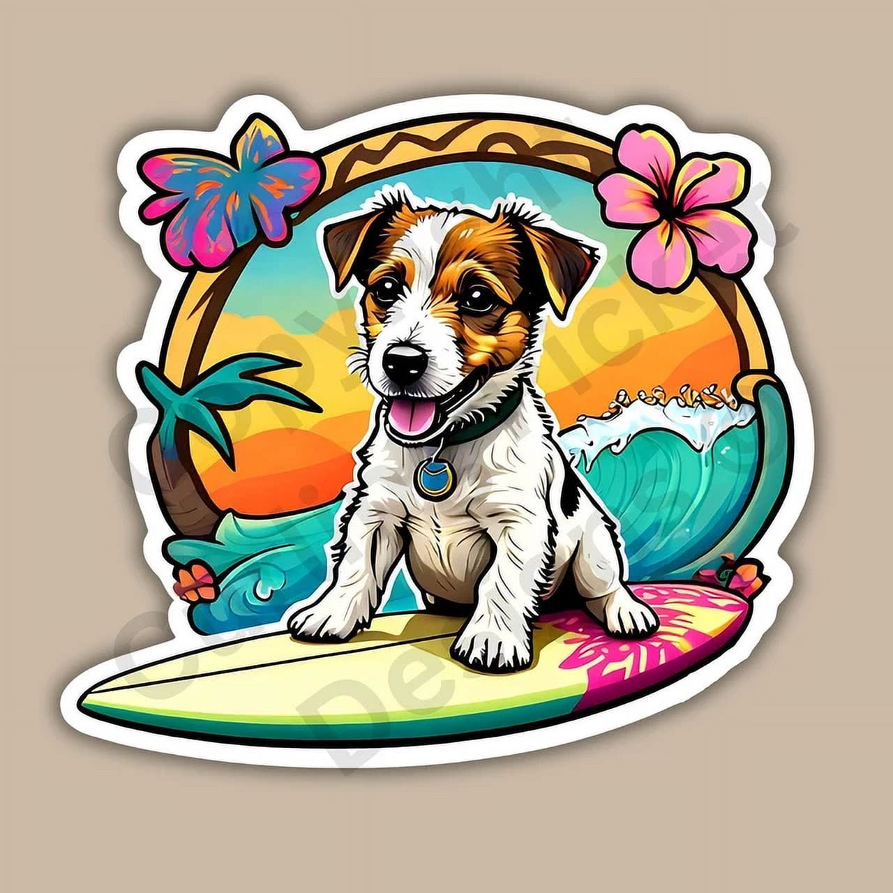 Jack Russell Terrier On A Surfboard Surfing Dog Breed Sticker Phone ...