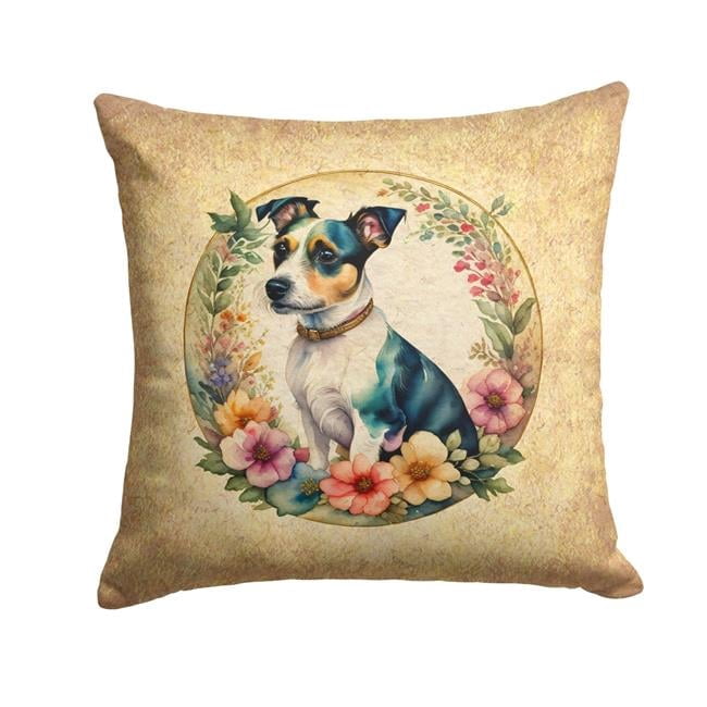 Jack Russell Terrier and Flowers Fabric Decorative Pillow 18 in x 18 in ...