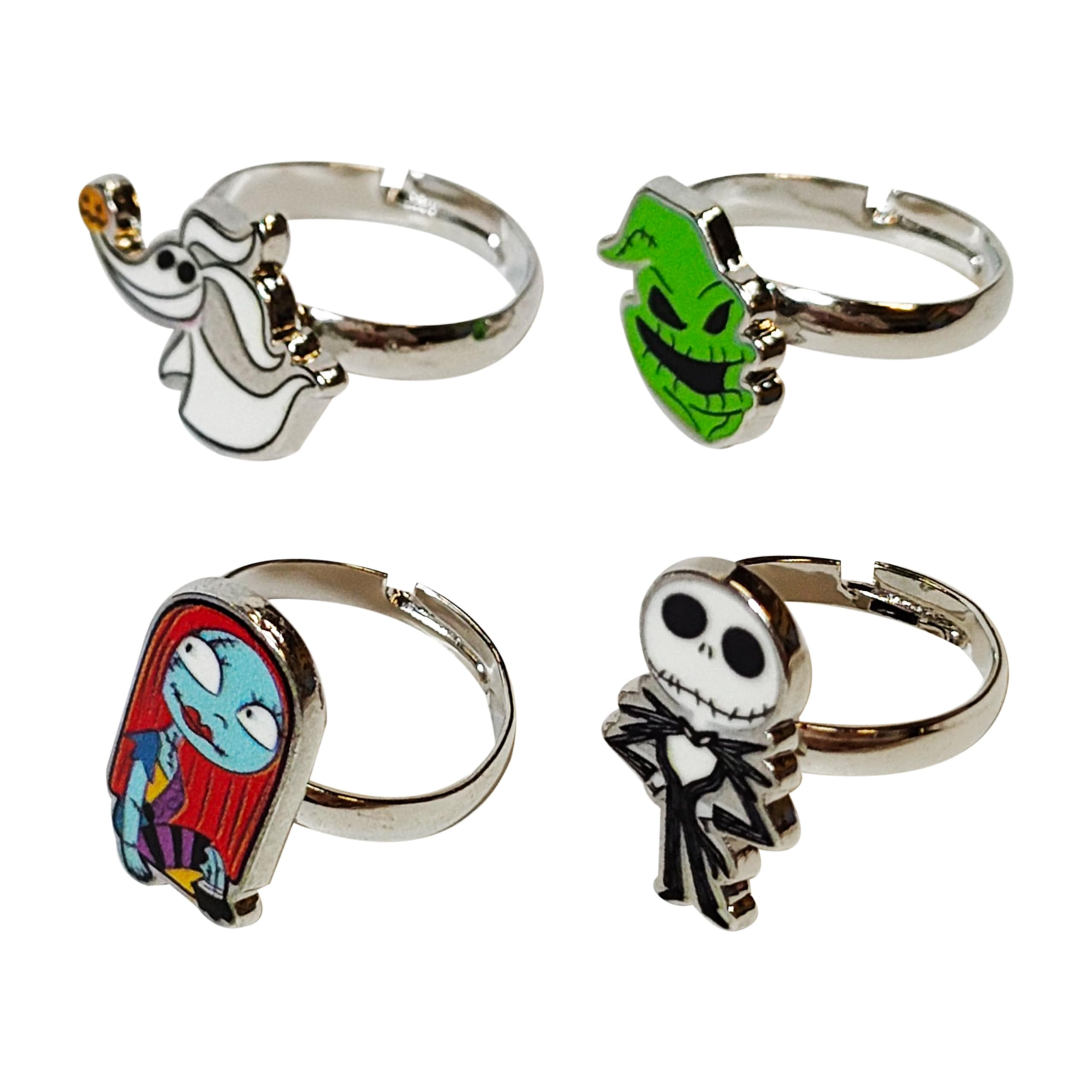 Jack and Sally Gothic Jewelry: 4-Piece Adjustable Rings for Girls ...