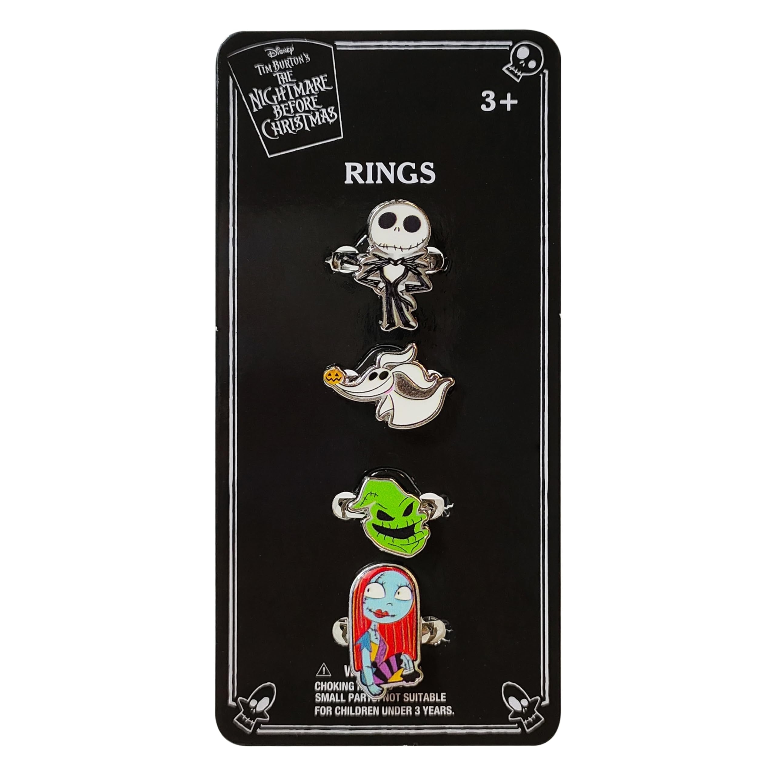 Jack and Sally Gothic Jewelry: 4-Piece Adjustable Rings for Girls ...