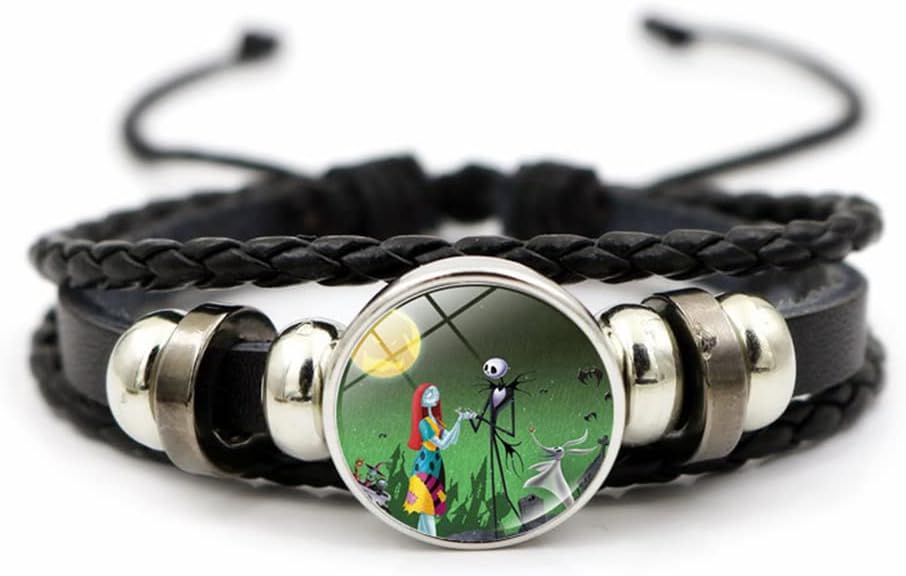 Jack and Sally Nightmare Beaded Adjustable Hand Woven Leather Bracelet ...