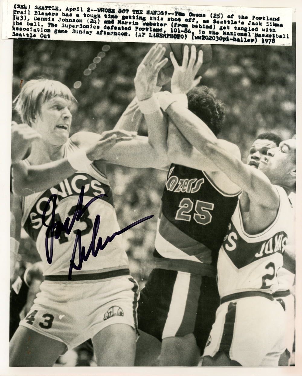 Jack Sikma Autographed 8x10 Wire Photo Seattle Supersonics MCS Holo ...