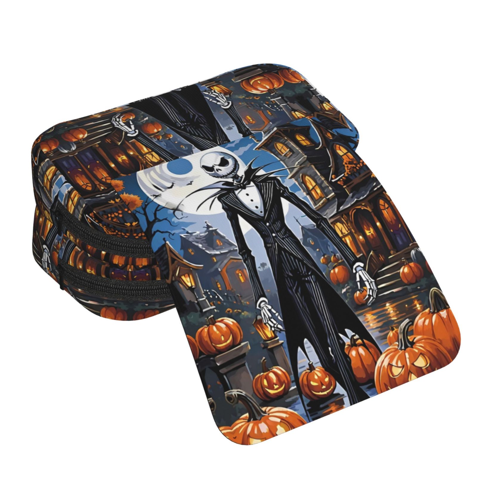 Jack-Skellington Double Foldable Pencil Case, Double Zipper Large ...