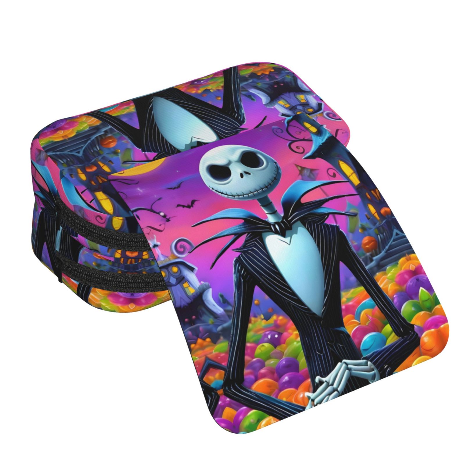 Jack-Skellington Double Foldable Pencil Case, Double Zipper Large ...
