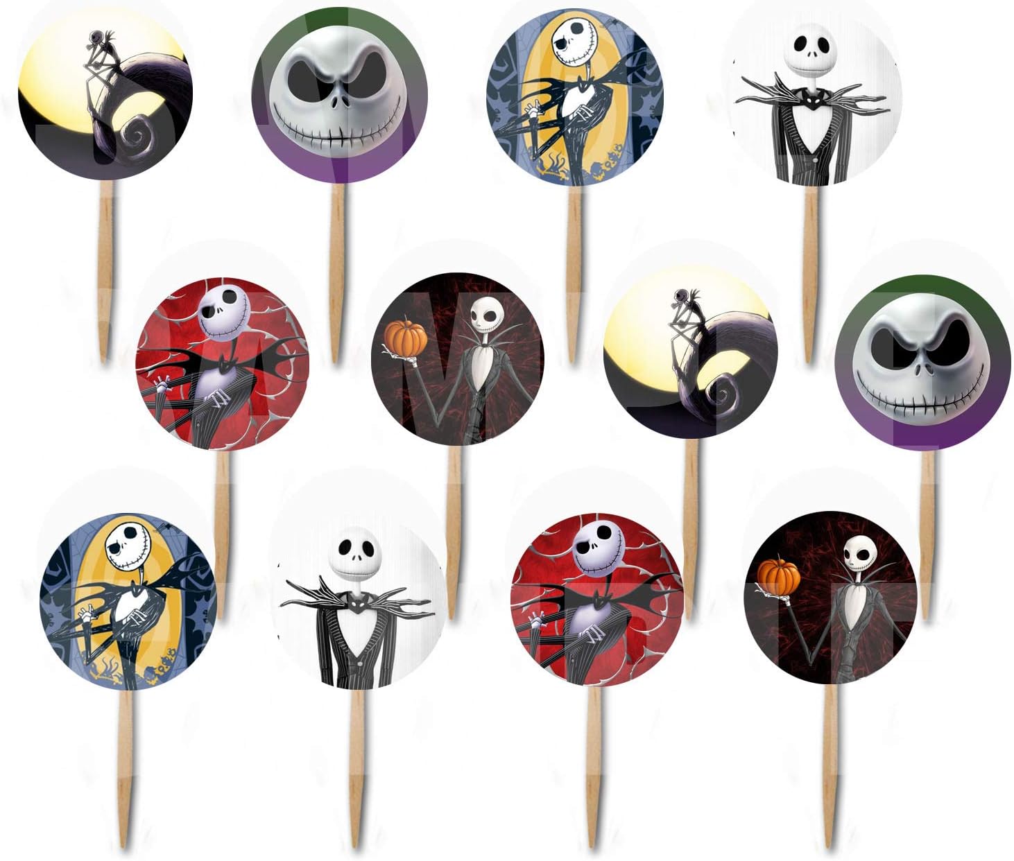 Jack Skellington Double-Sided Cupcake Picks Cake Toppers -12 pcs, Nightmare Before Christmas ...