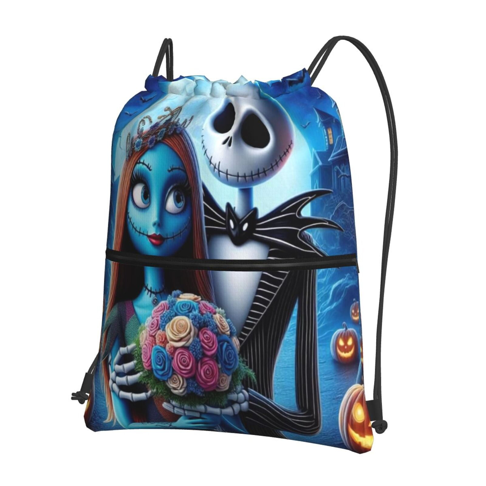 Jack-Skellington Drawstring Bags Cartoon String Bags Zipper Print Sport ...