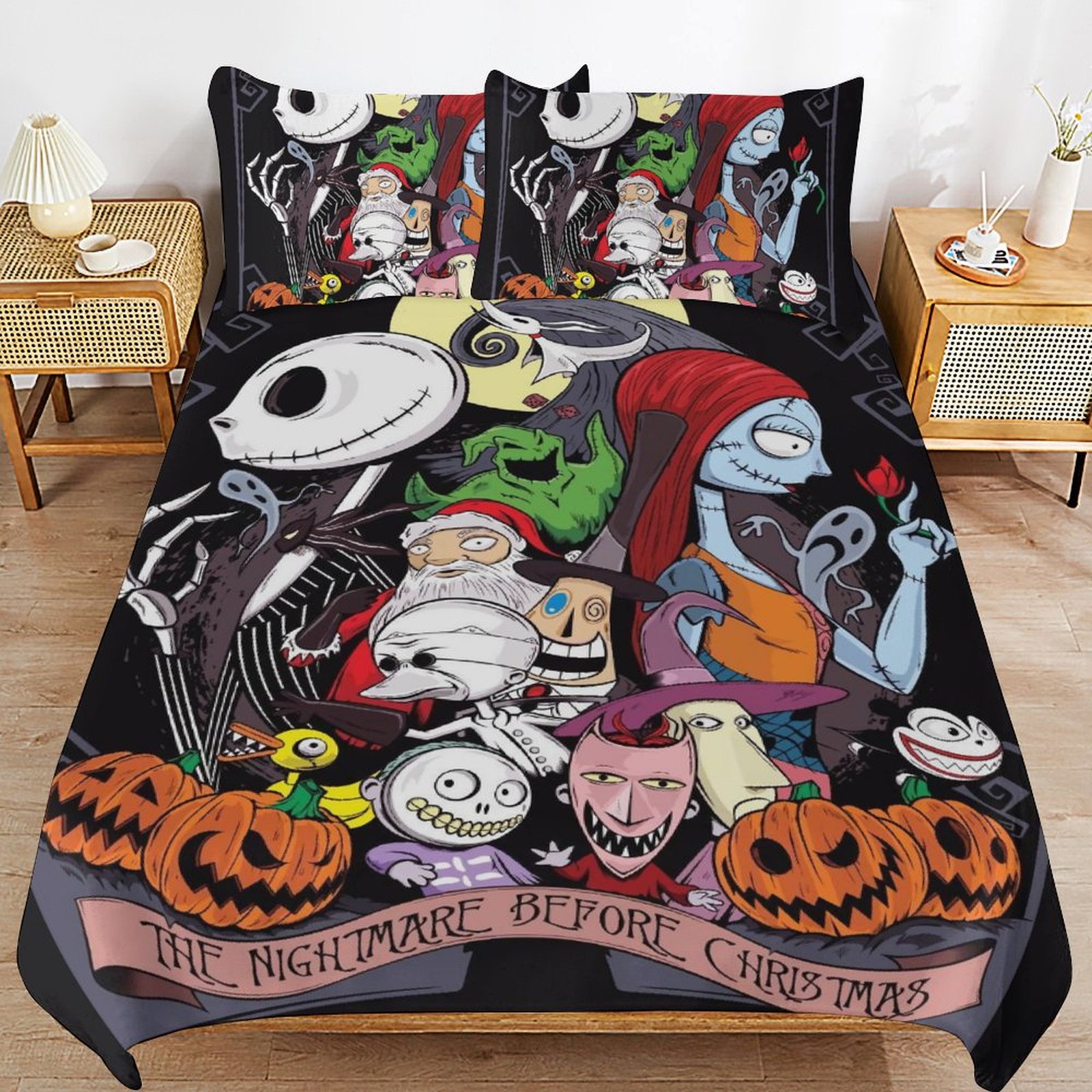 Jack Skellington Duvet Cover 3 Pcs Set Cute Kids Comforter Cover with 2 ...