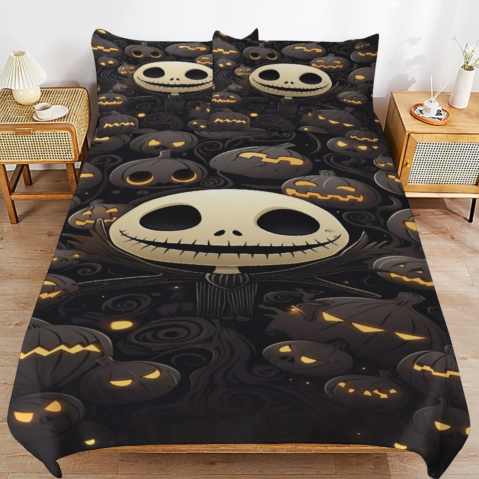 Jack Skellington Duvet Cover 3 Pcs Set Cute Kids Comforter Cover with 2 ...