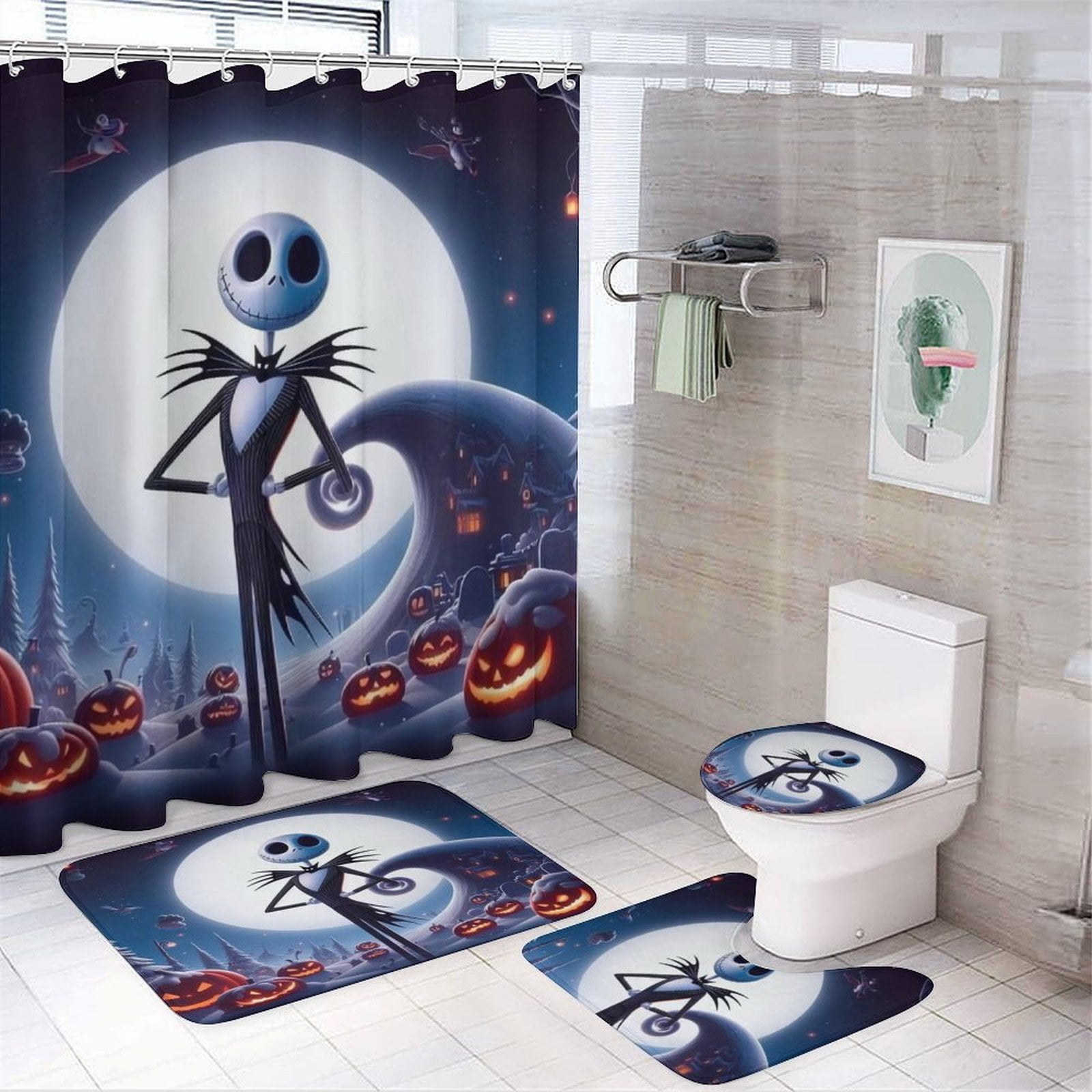 Jack-Skellington Shower Curtain 4 Piece Bath Sets for Home Decor Non ...