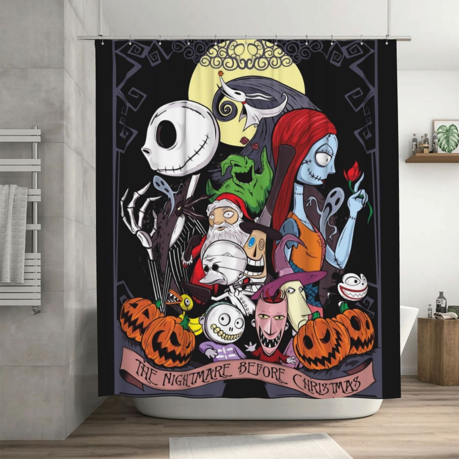 Jack Skellington Shower Curtain, Lovely Cartoon Shower Curtains Set for ...