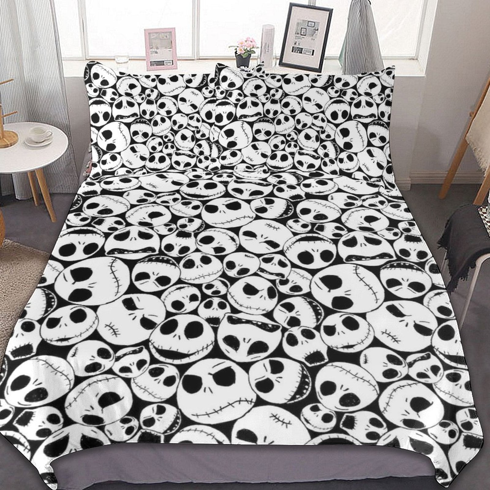 Jack Skellington Skull 3 Piece Bedding Sets Decor Comforter Sets With One Duvet Cover Two Pillow ...