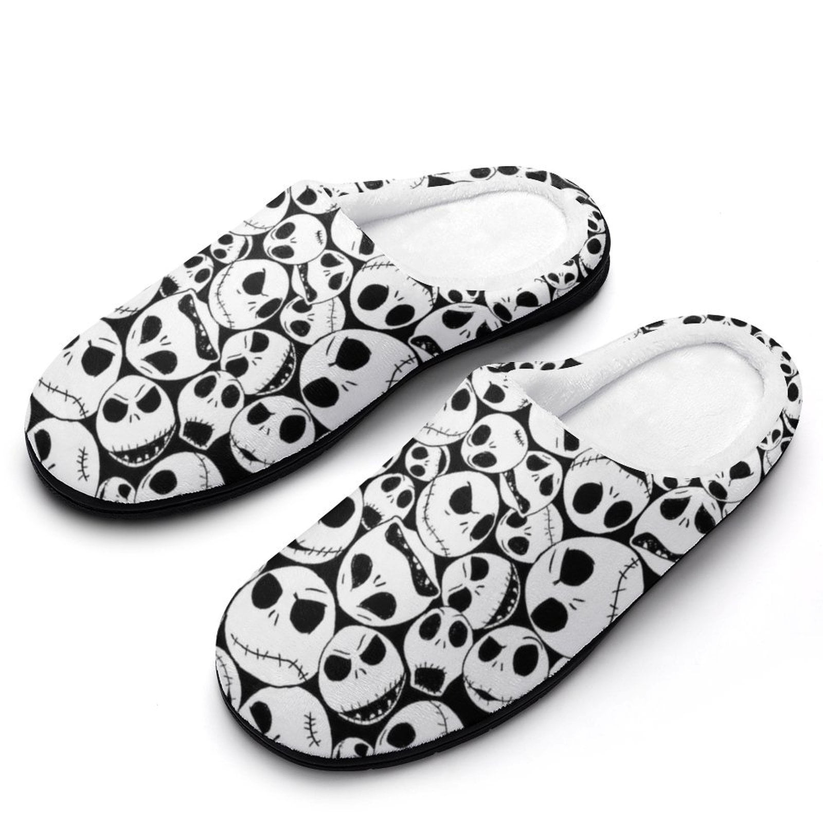 Jack Skellington Skull Men's Cotton Slippers Winter Fuzzy Lightweight ...