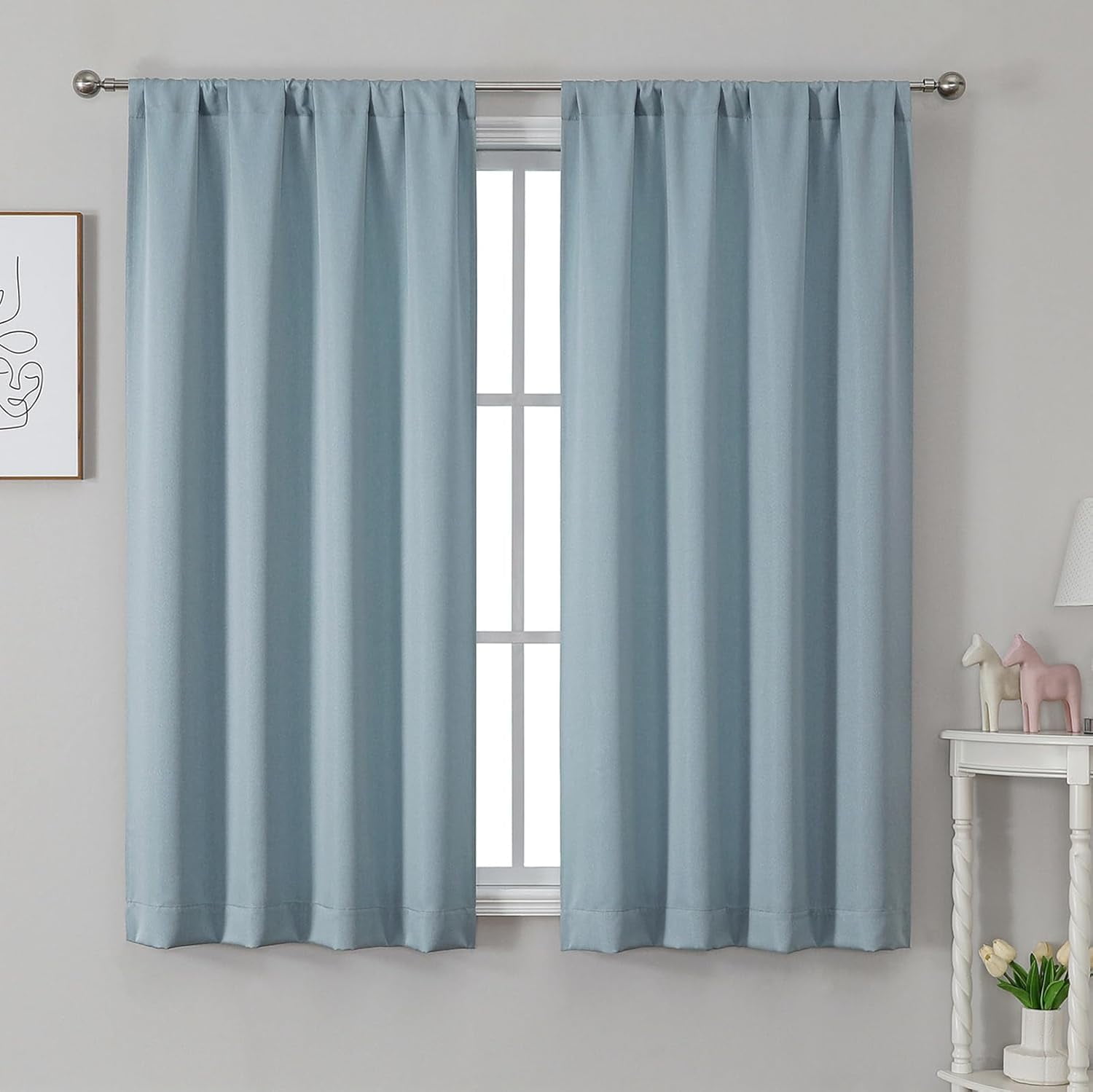 Jack Sky Blue Curtains 63 Inch Length 2 Panels Set, Faux Denim Fabric ...