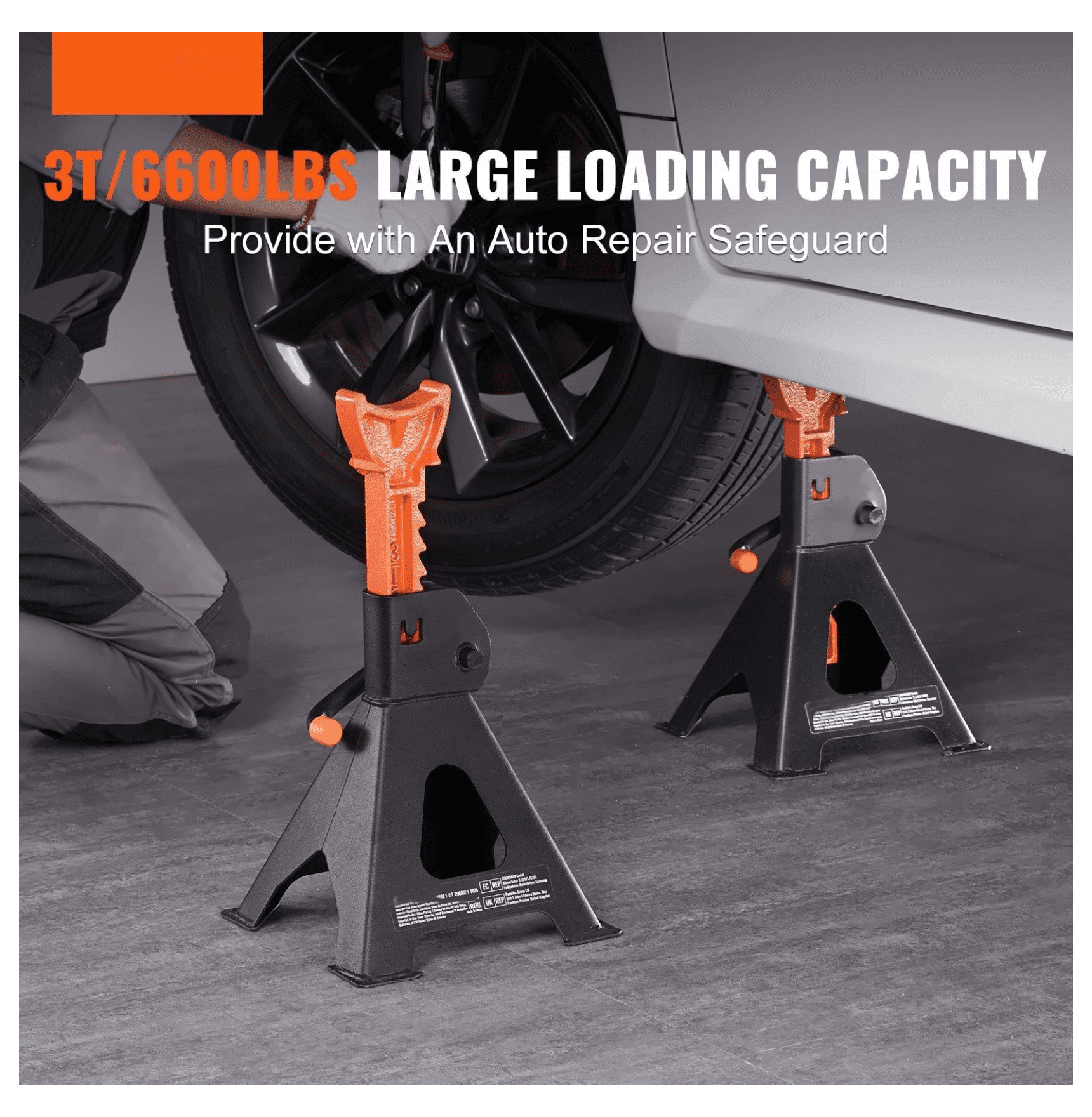 Jack Stands 3 Ton, 6600 lbs Capacity, Adjustable Height 10.8-16.3 inch, for Car SUV Truck UTV ...