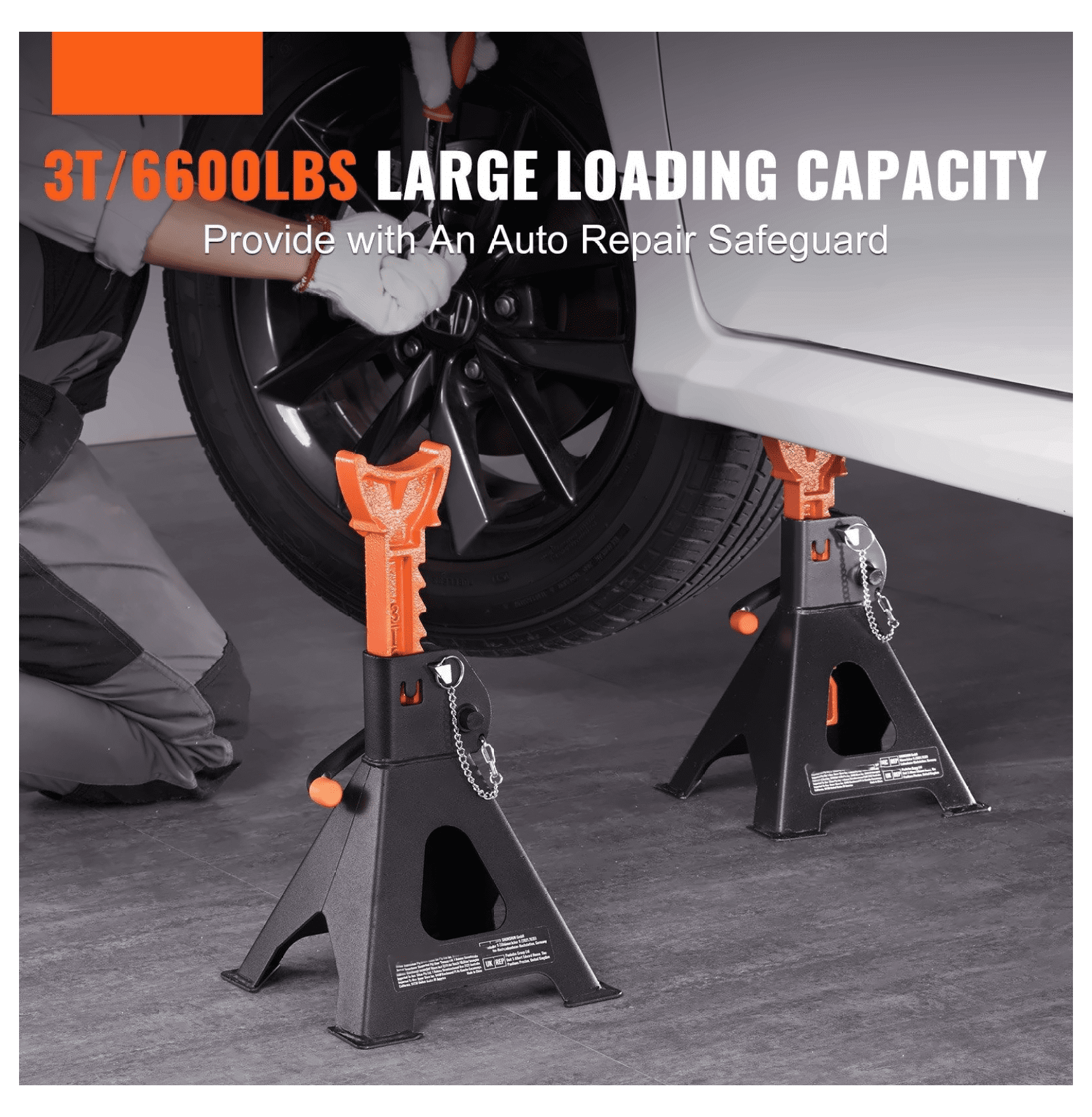 Jack Stands 3 Ton (6600lbs) Capacity, Double Locking Jack Stands 10.8 ...