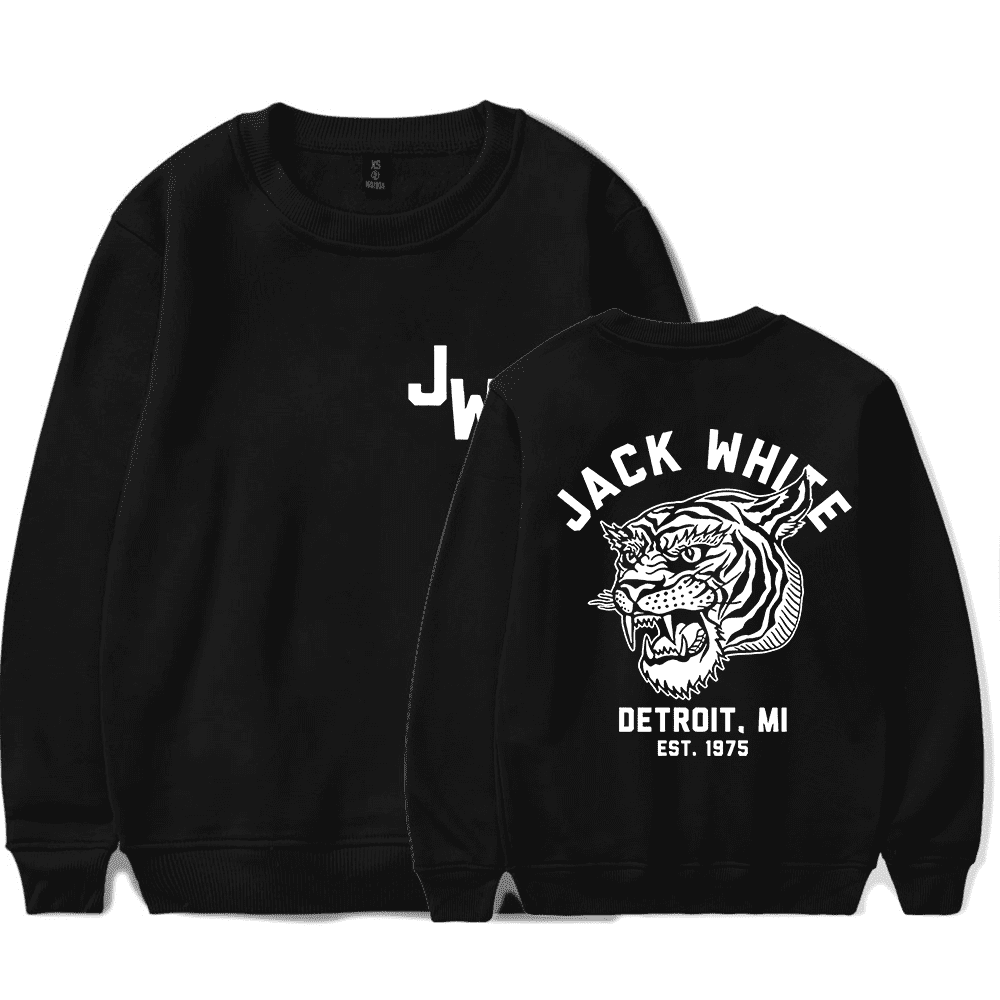 Jack White Merch Sweatshirt JW White Tiger Logo Crewneck Long Sleeves ...