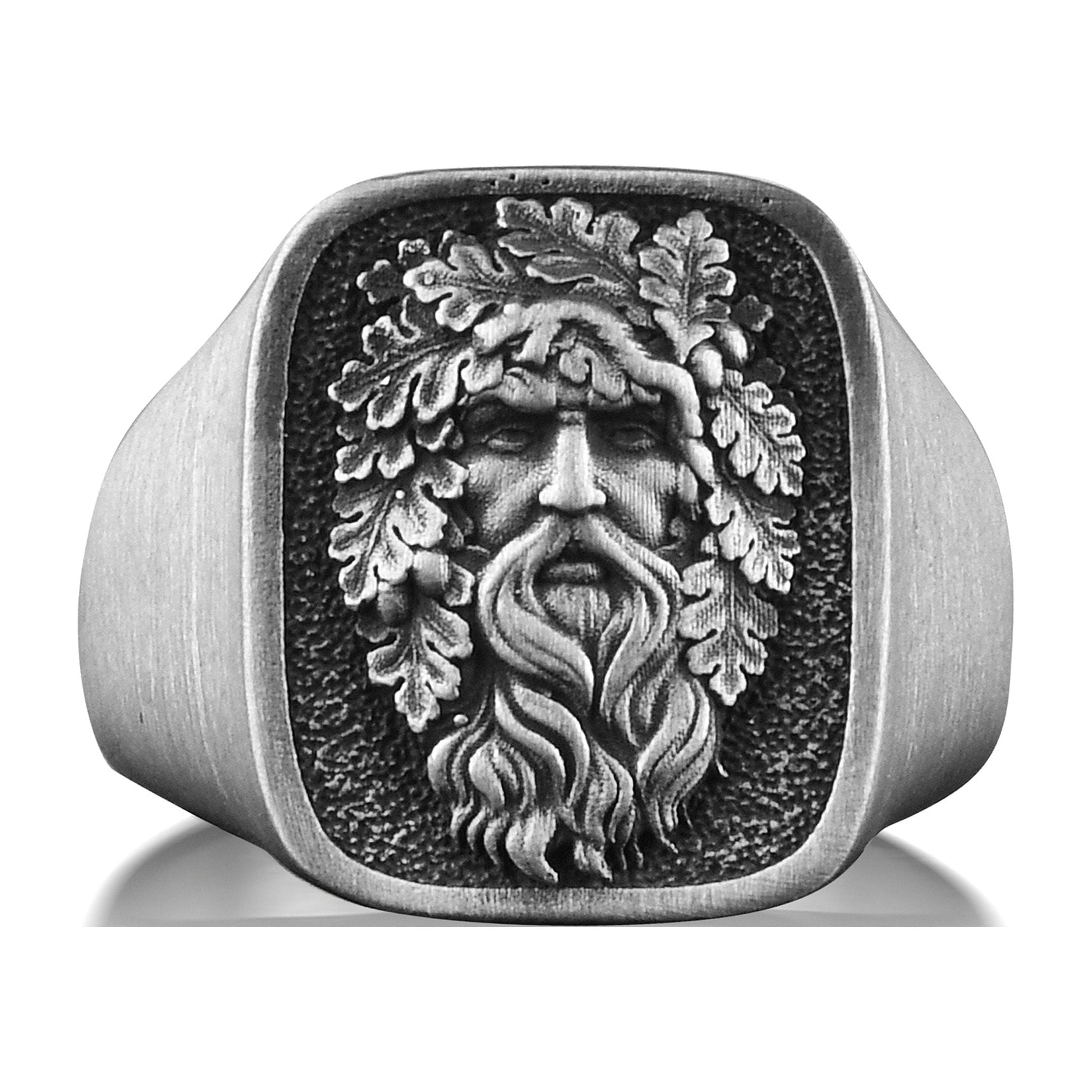 Jack in the Green Man Ring in Oxidized Silver, Extraordinary Square ...
