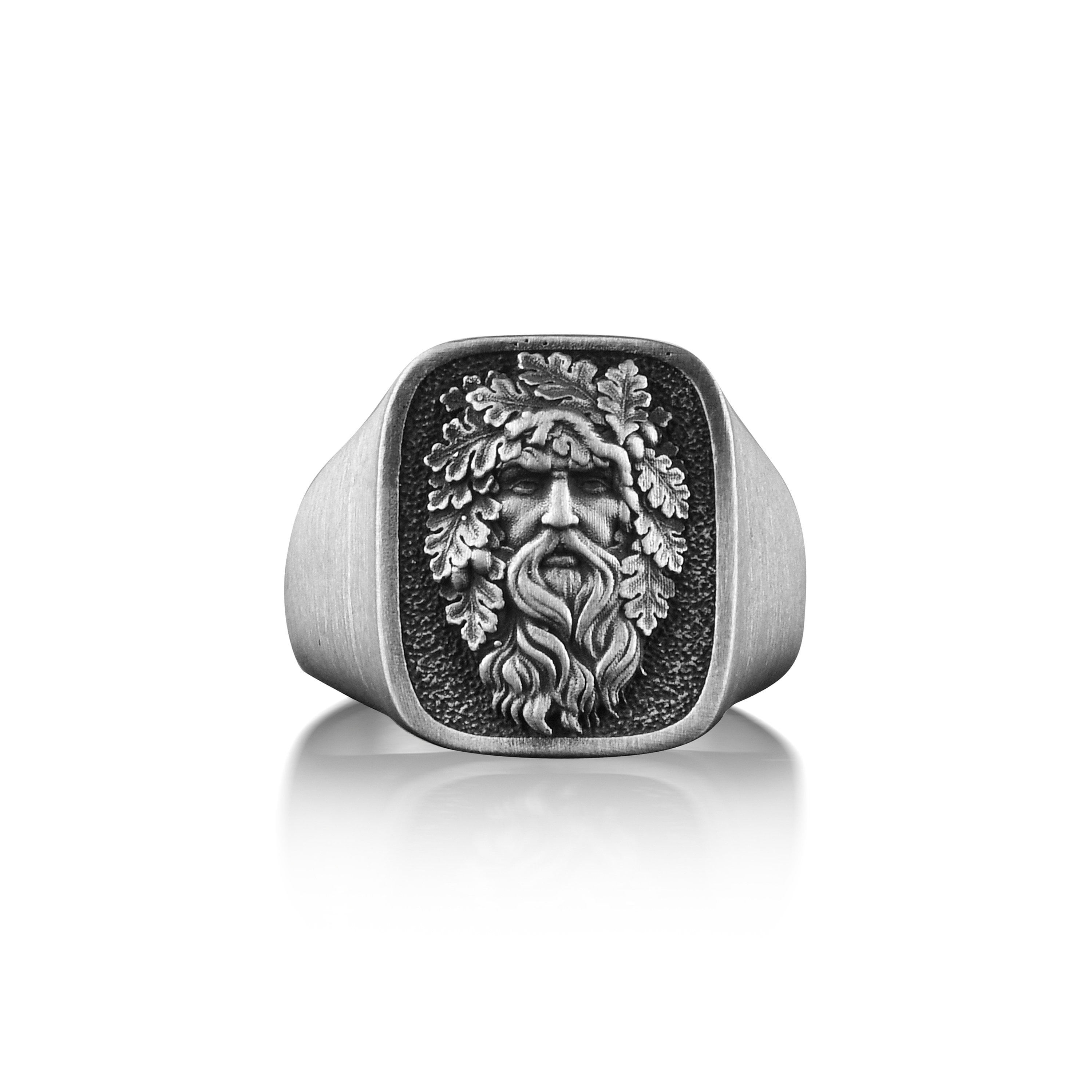 Jack in the Green Man Ring in Oxidized Silver, Extraordinary Square ...