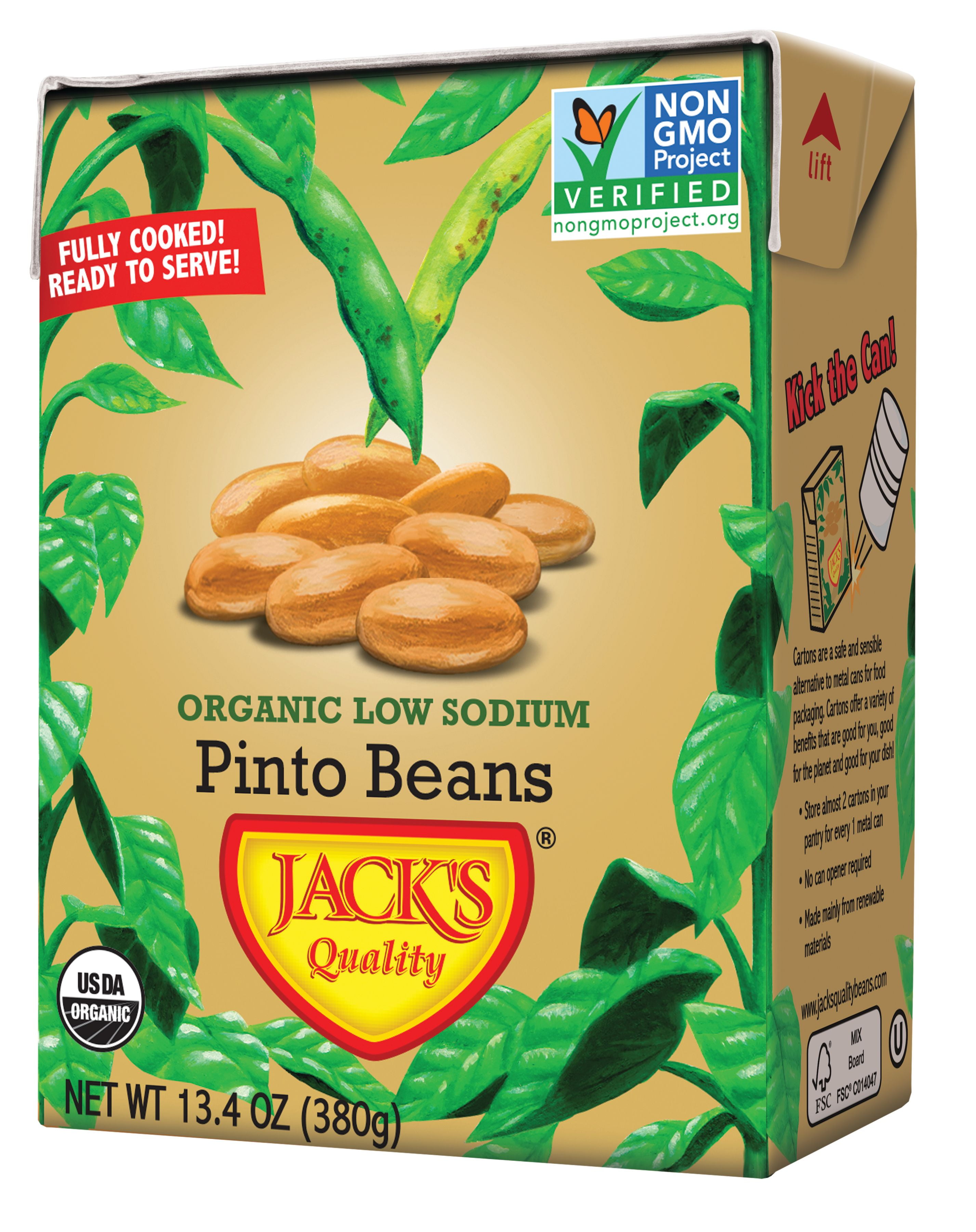 Jack's Beans Organic Low Sodium Pinto Beans 13.4 oz, 8 pack - Walmart.com