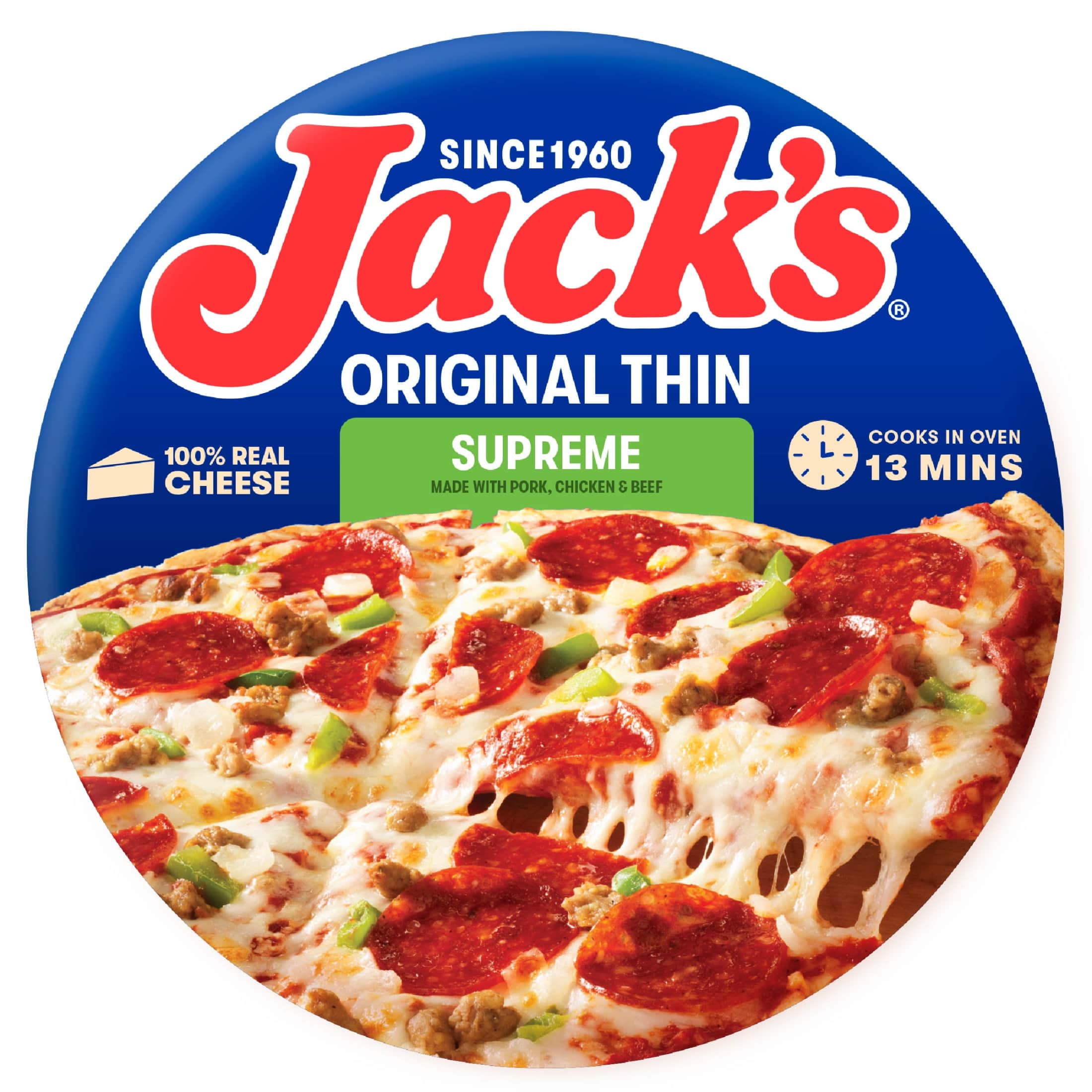 Jack's Frozen Pizza, Supreme Original Thin Crust Pizza with Marinara ...