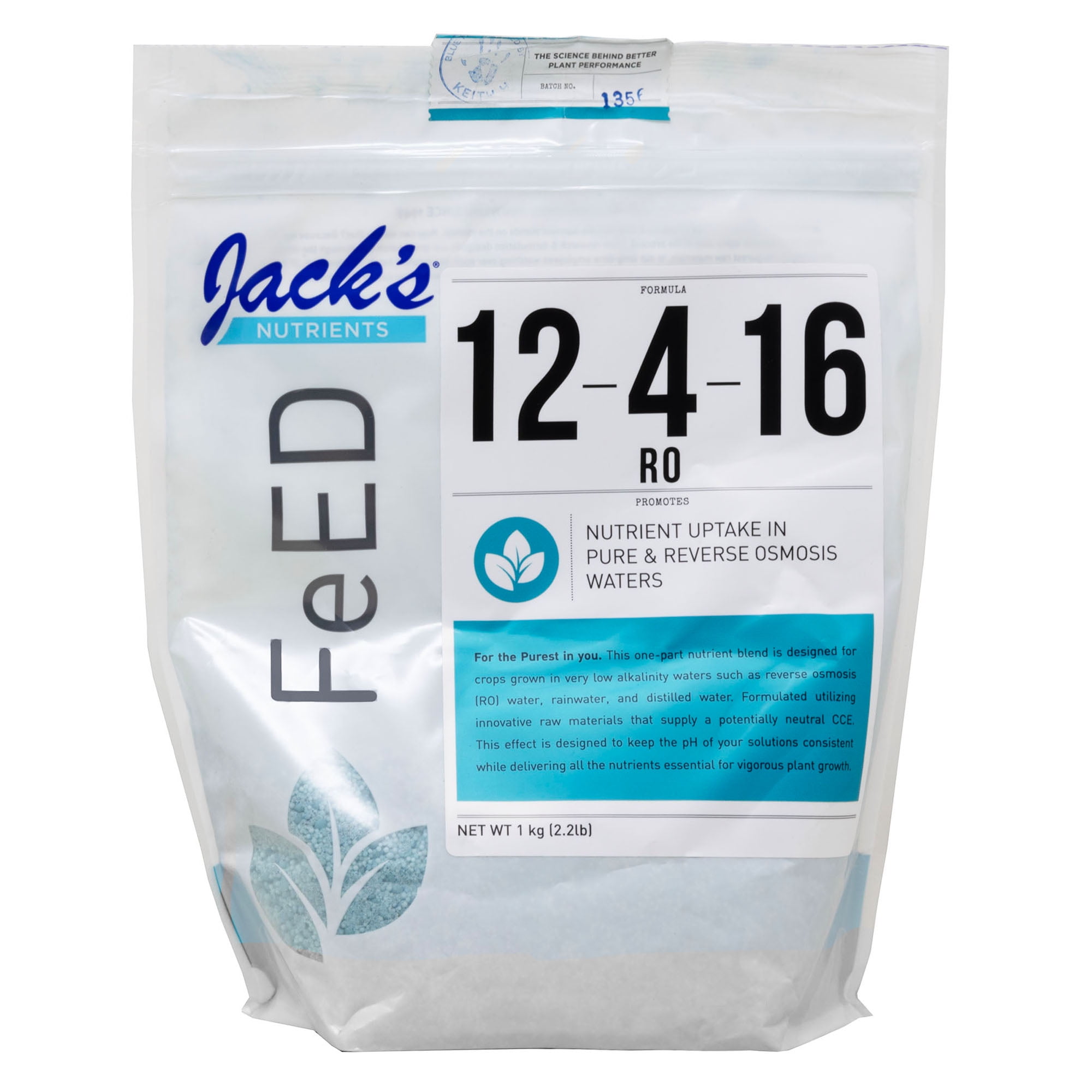 Jack's Nutrients 12-4-16 Reverse Osmosis Water-Soluble Fertilizer for Nutrient Uptake in Pure ...