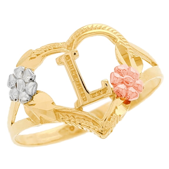 LoveBling 10K Yellow Gold Ladies Cursive Alphabet Initial Ring (R, 5 ...