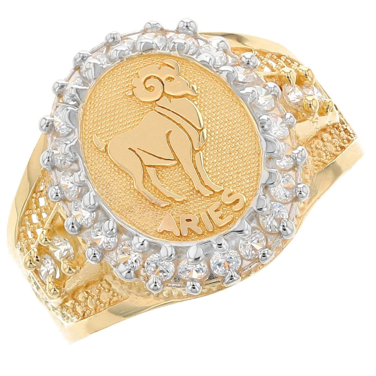 JackAni 10k Solid Yellow Gold CZ Accented Men's Aries Zodiac Ring ...