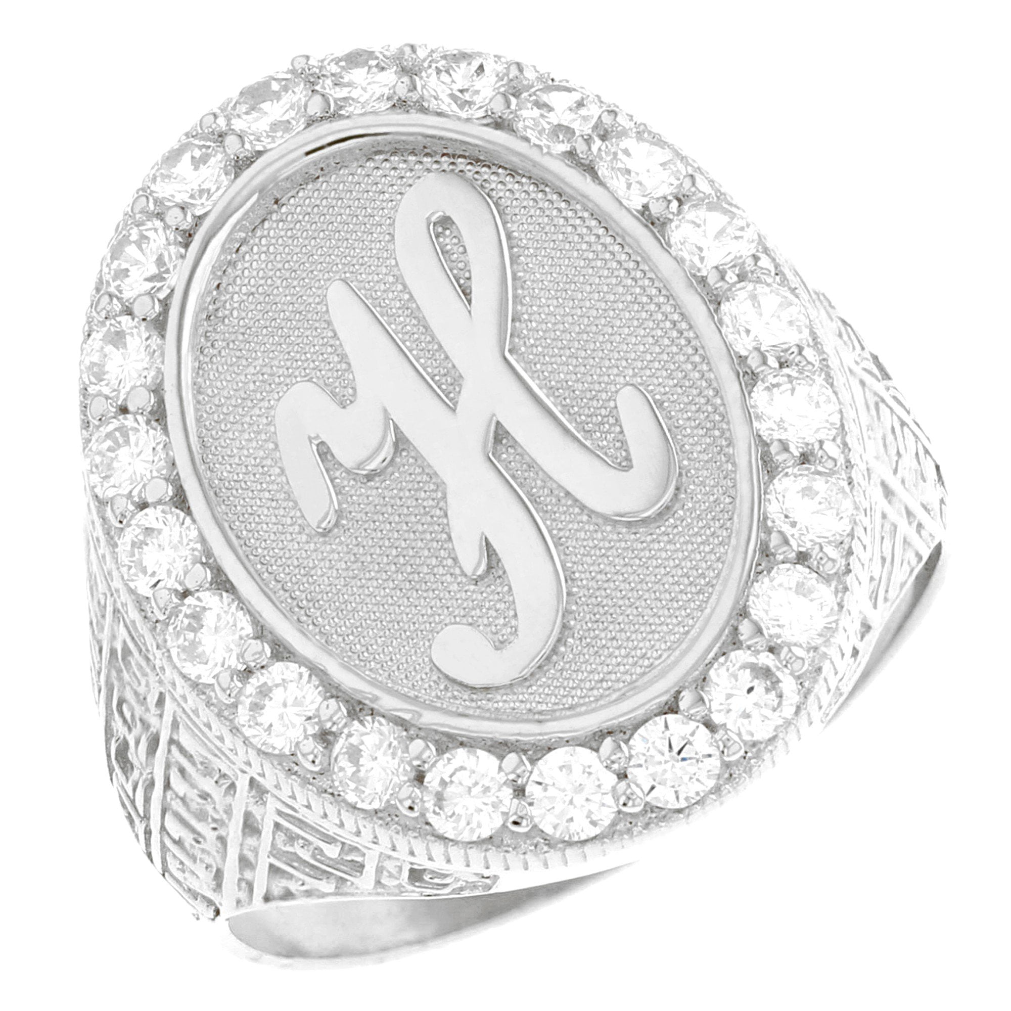 JackAni 10k White Gold Mens Oval Halo White CZ Initial Letter H Ring ...