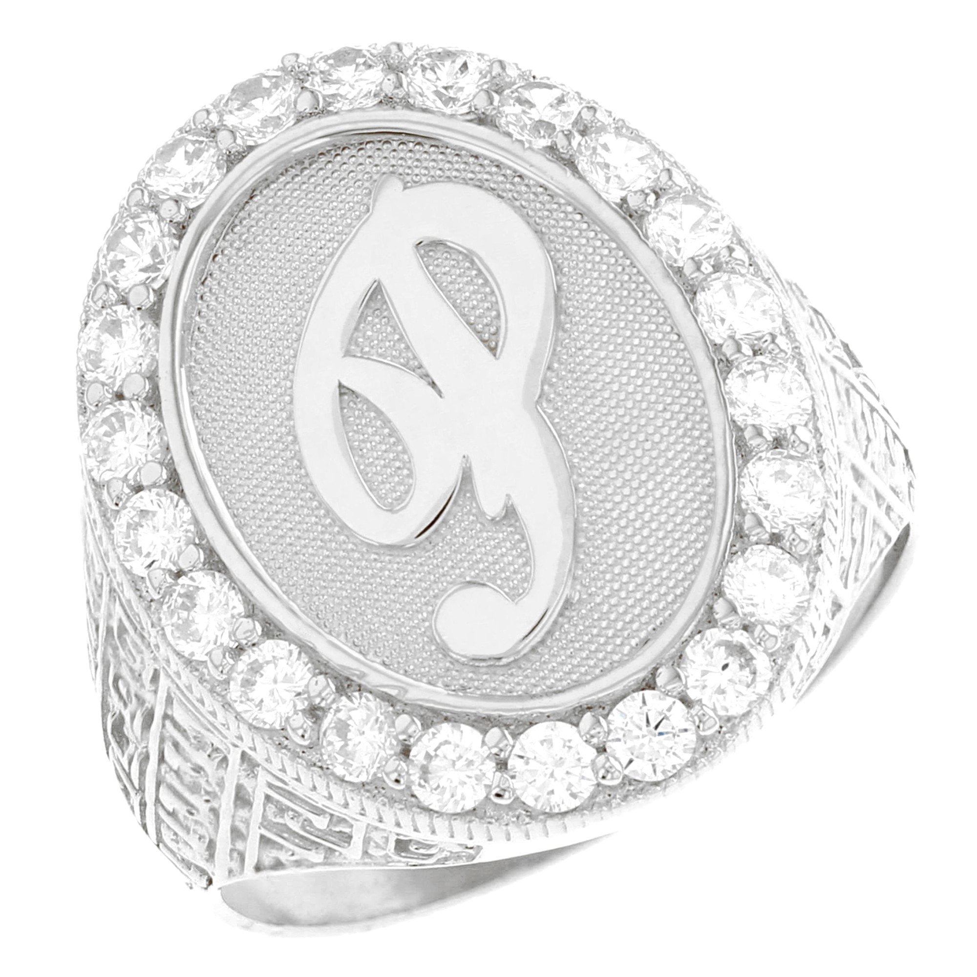 JackAni 10k White Gold Mens Oval Halo White CZ Initial Letter P Ring ...