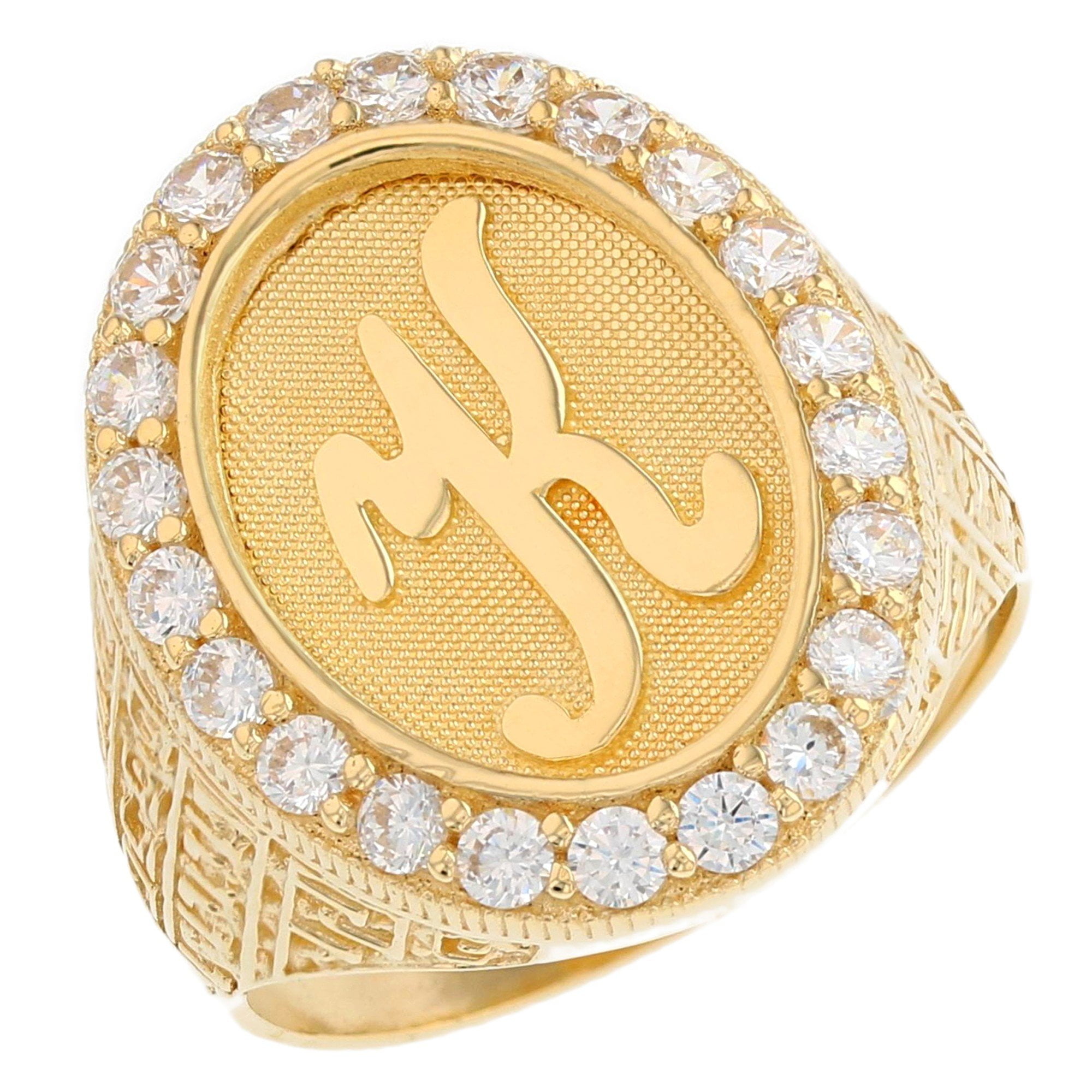 JackAni 10k Yellow Gold Mens Oval Halo White CZ Initial Letter K Ring ...