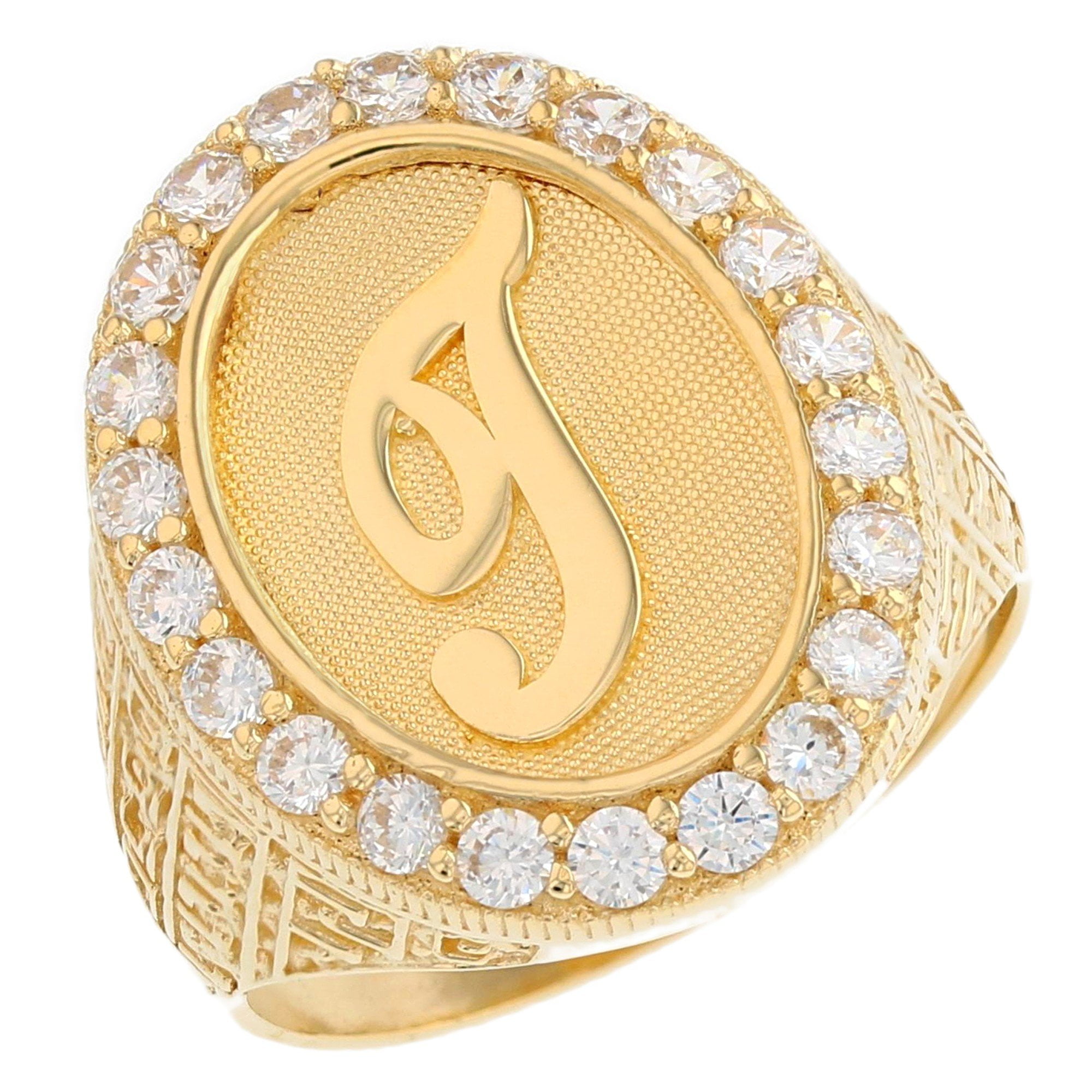 JackAni 10k Yellow Gold Mens Oval Halo White CZ Initial Letter T Ring ...