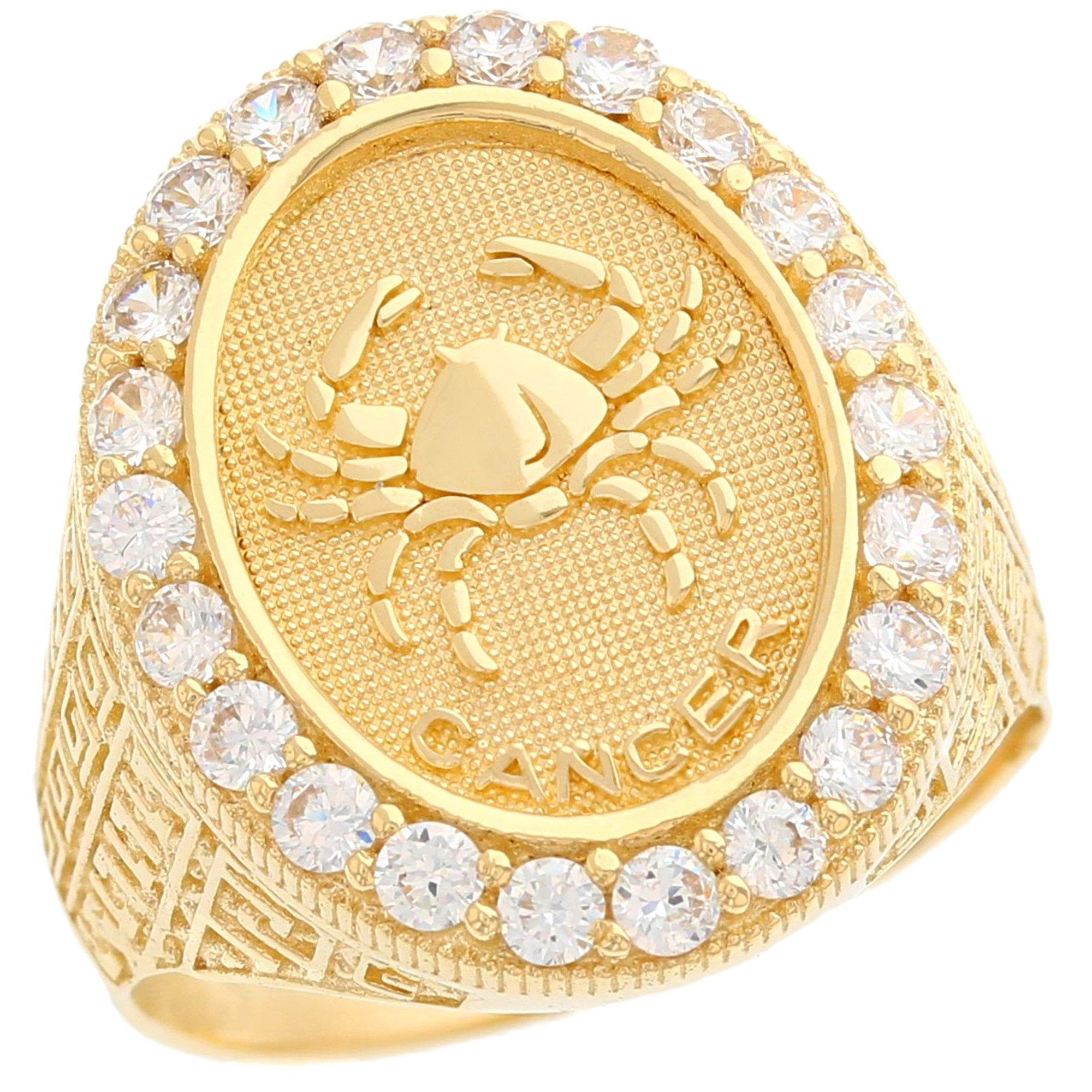 JackAni 10k Yellow Gold Zodiac Cancer Oval Halo White CZ Men's Heavy ...