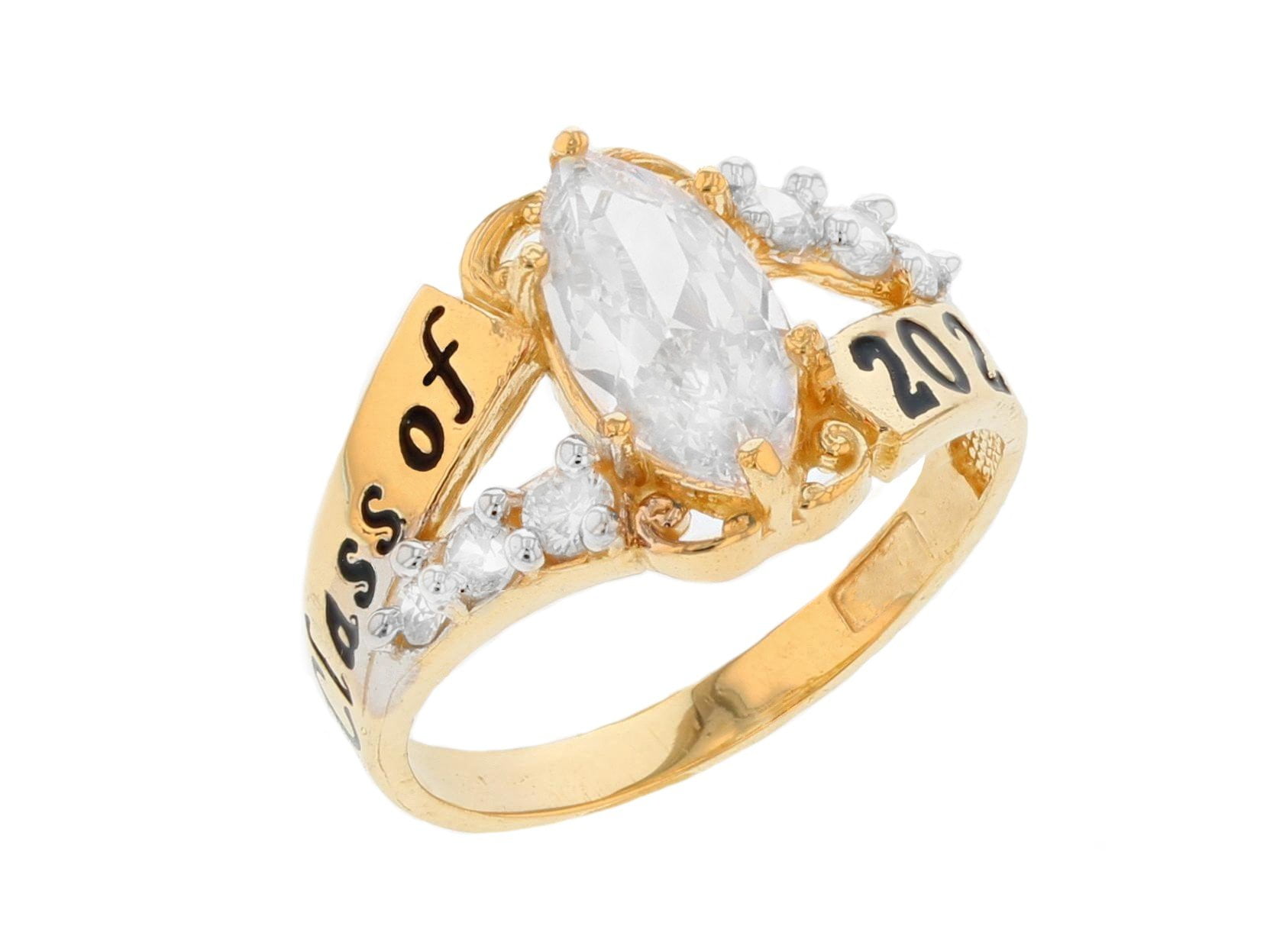 JackAni 14k Gold White CZ April Birthstone 2026 Class Graduation Ring ...