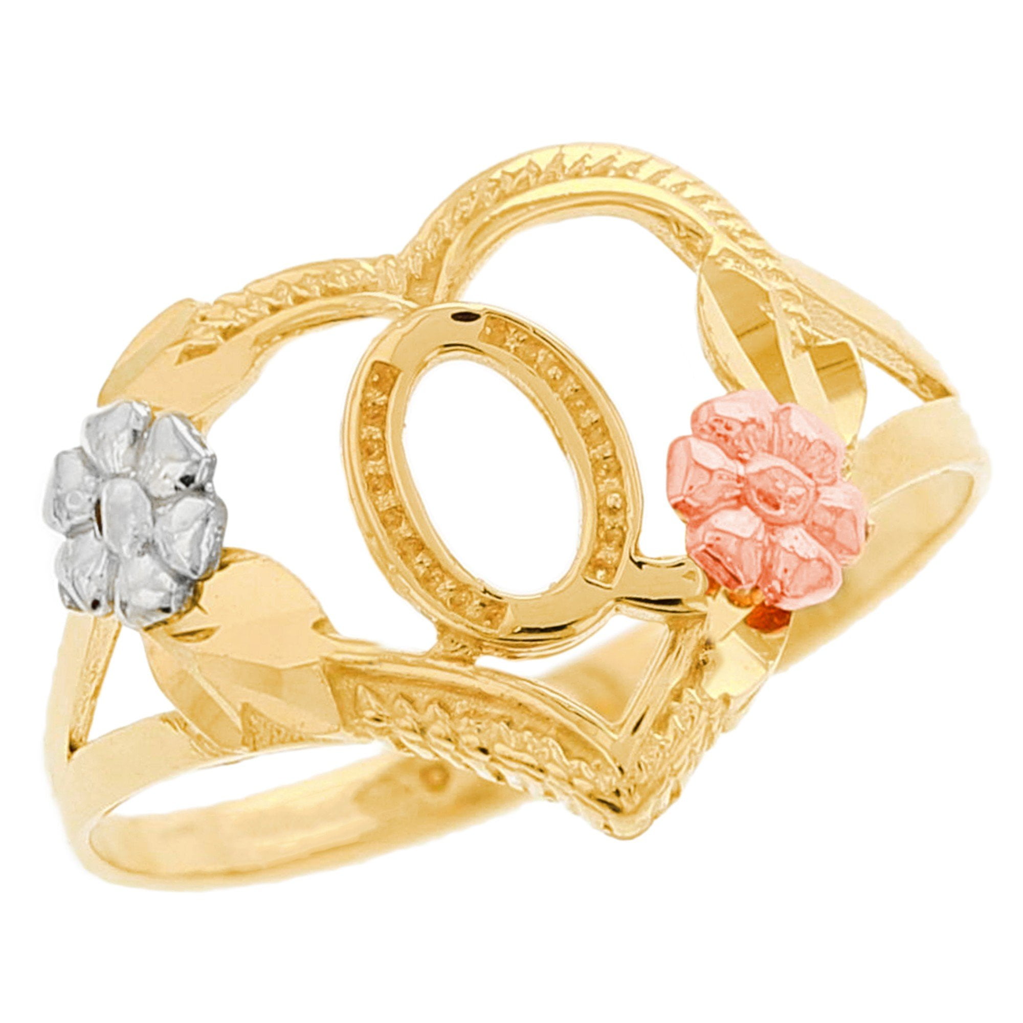 JackAni 14k Multi-Tone Gold Diamond Cut Floral Letter Initial Q Heart ...