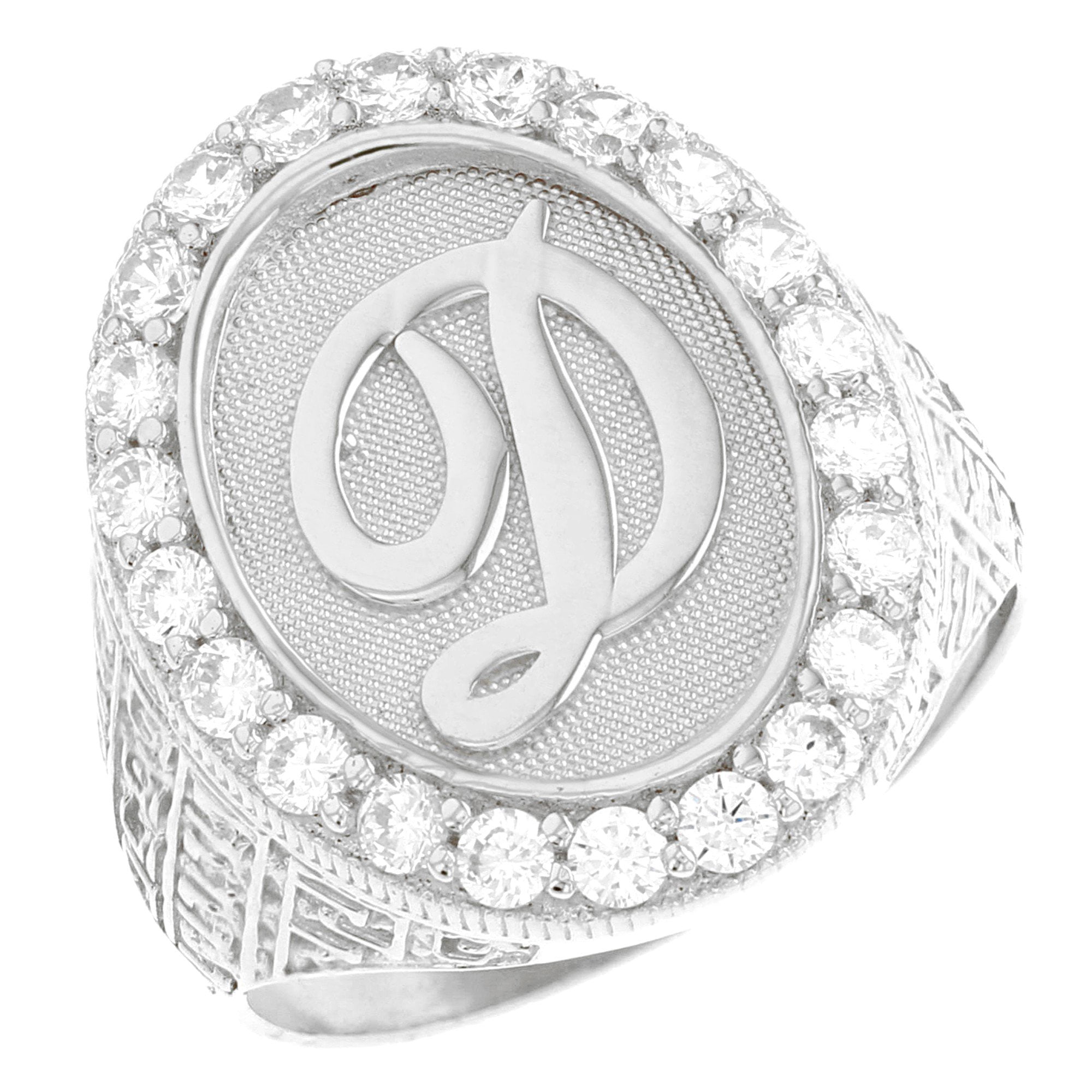 JackAni 14k White Gold Mens Oval Halo White CZ Initial Letter D Ring ...