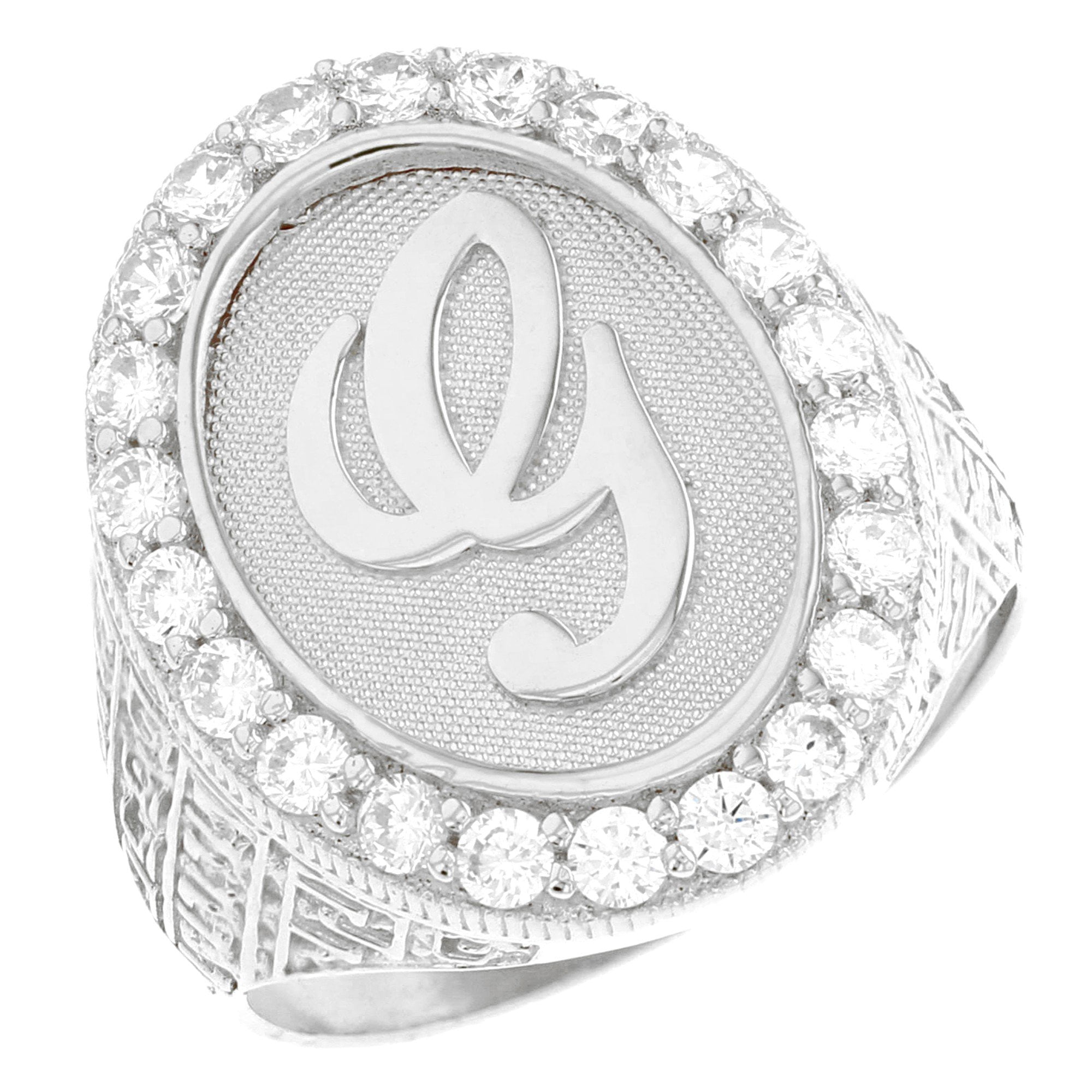 JackAni 14k White Gold Mens Oval Halo White CZ Initial Letter G Ring ...