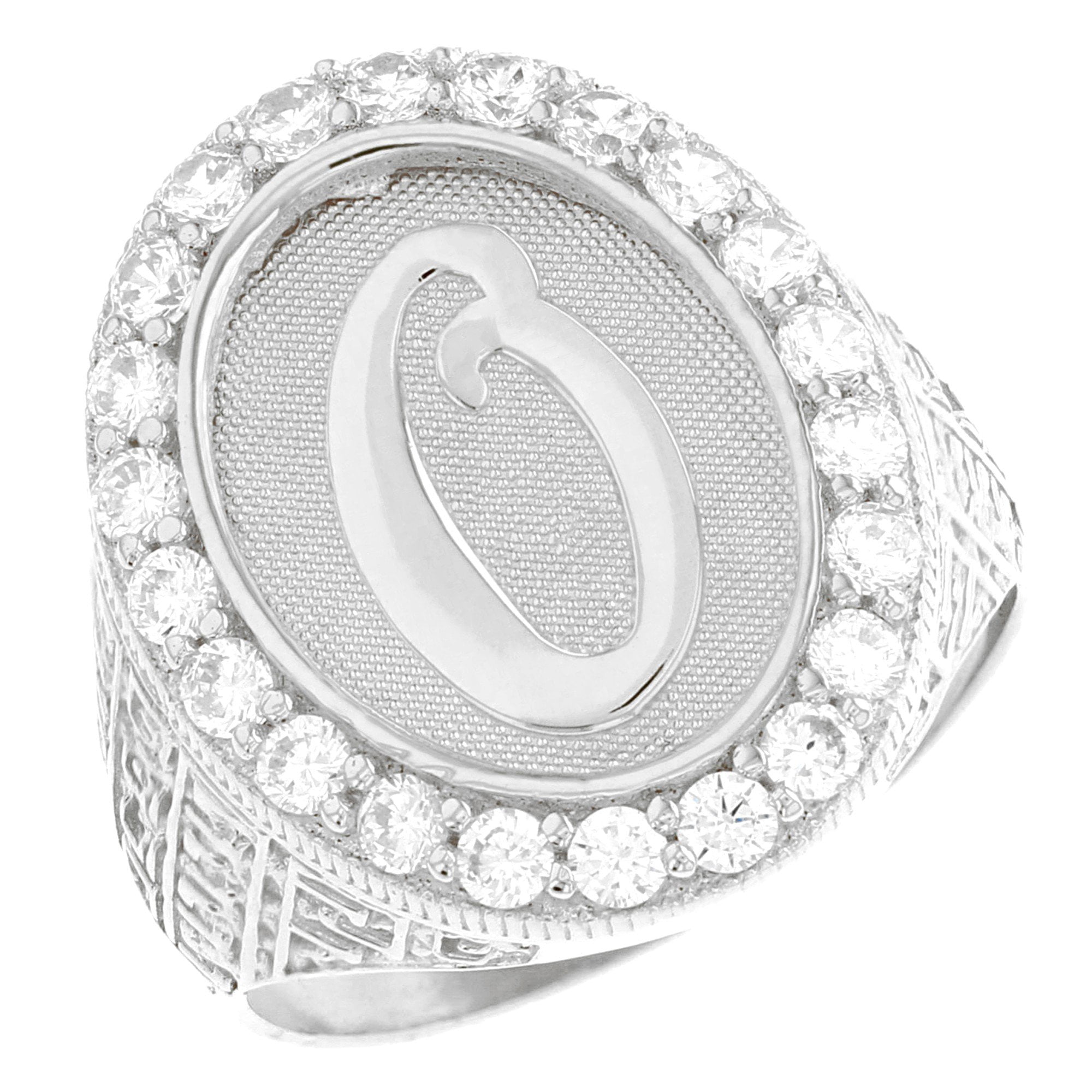 JackAni 14k White Gold Mens Oval Halo White CZ Initial Letter O Ring ...
