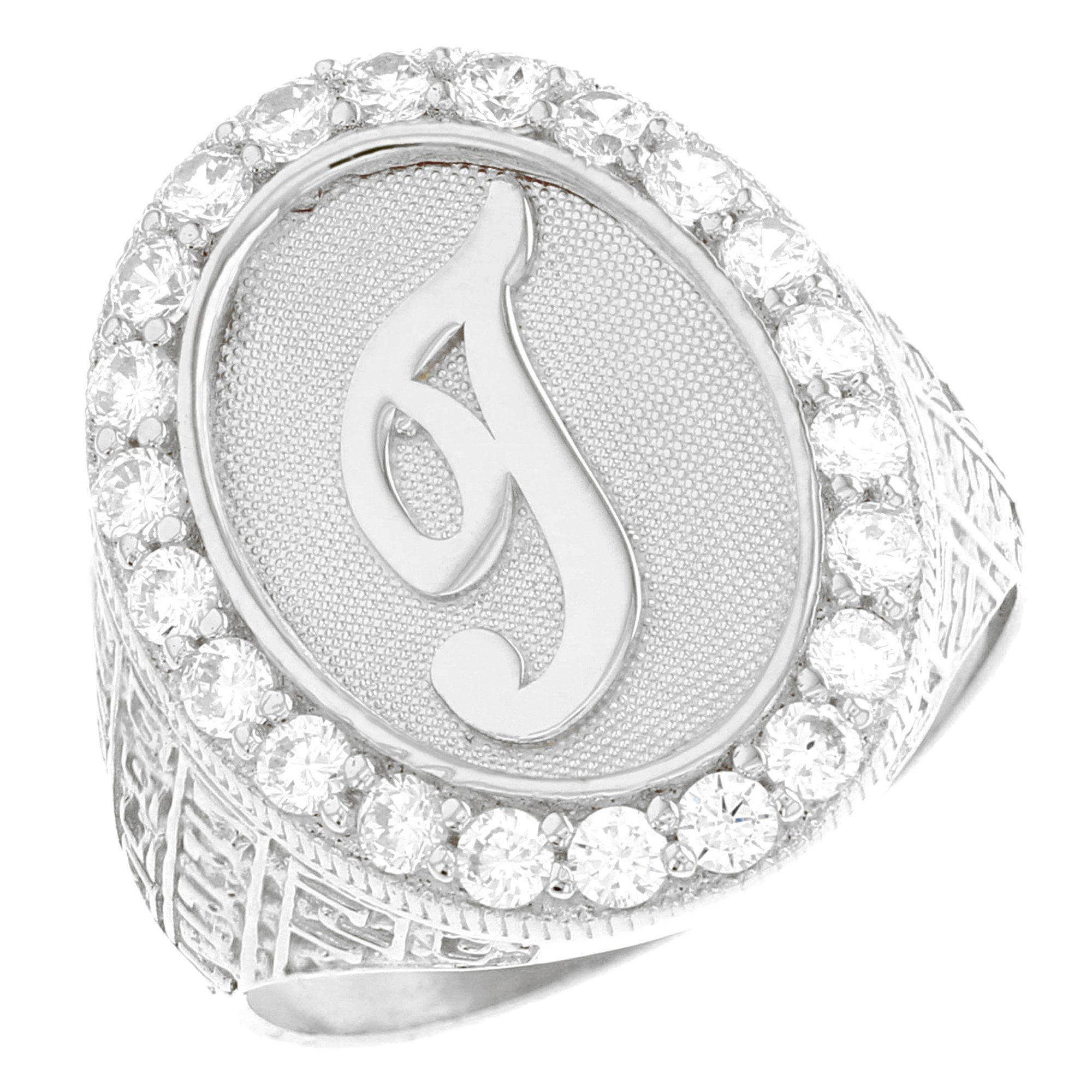JackAni 14k White Gold Mens Oval Halo White CZ Initial Letter T Ring ...