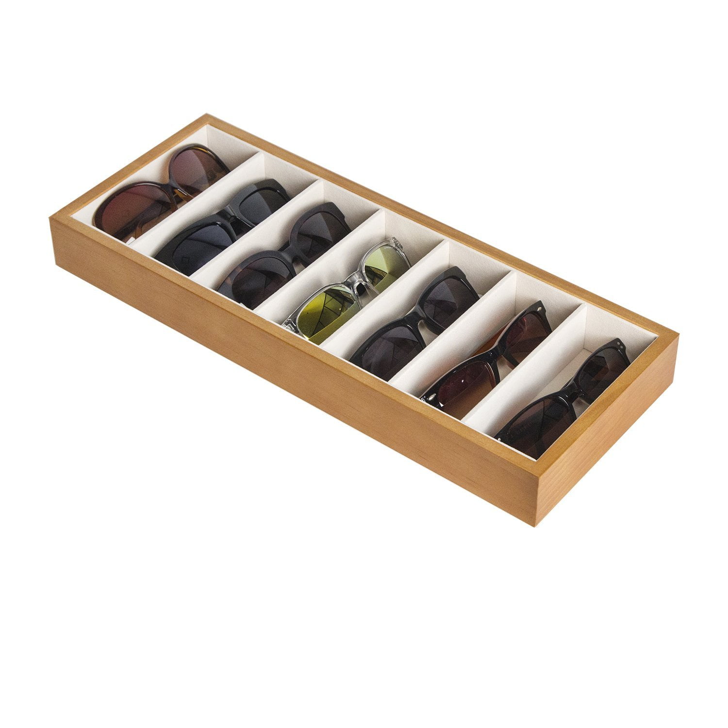 JackCubeDesign Wood 7 Compartments Eyeglass Display Organizer ...